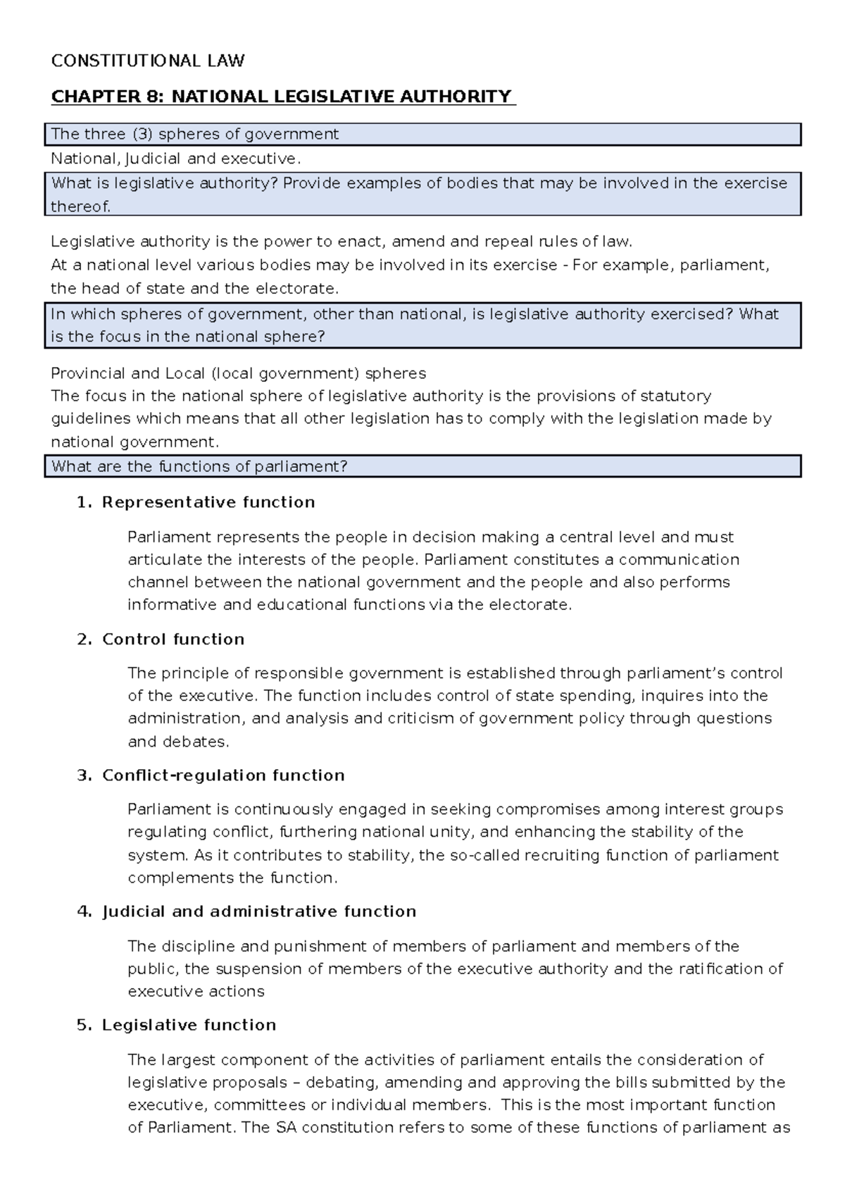 Constitutional summaries - CONSTITUTIONAL LAW CHAPTER 8: NATIONAL ...