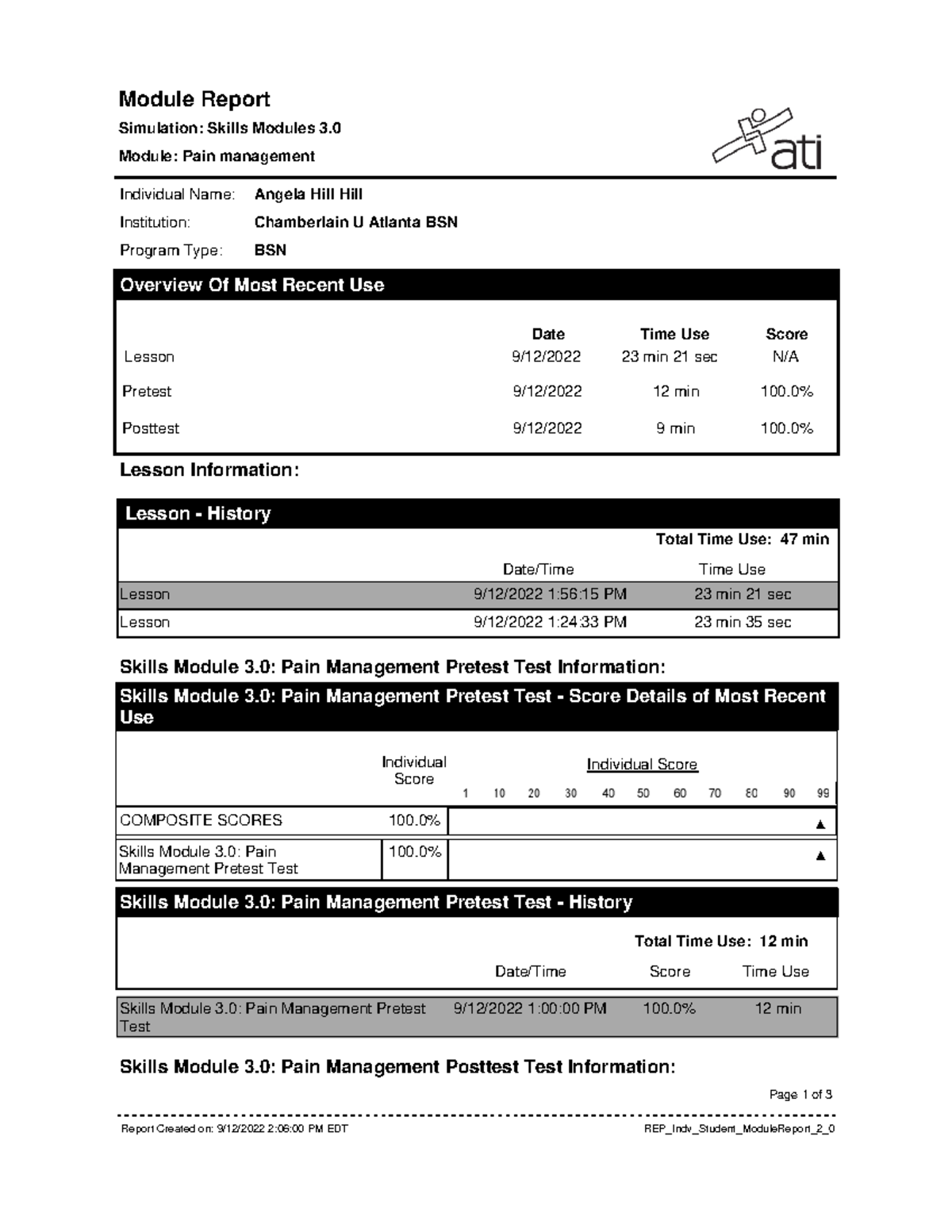 MR- Pain man - MR- Pain med - Module Report Simulation: Skills Modules 3. Module: Pain ...