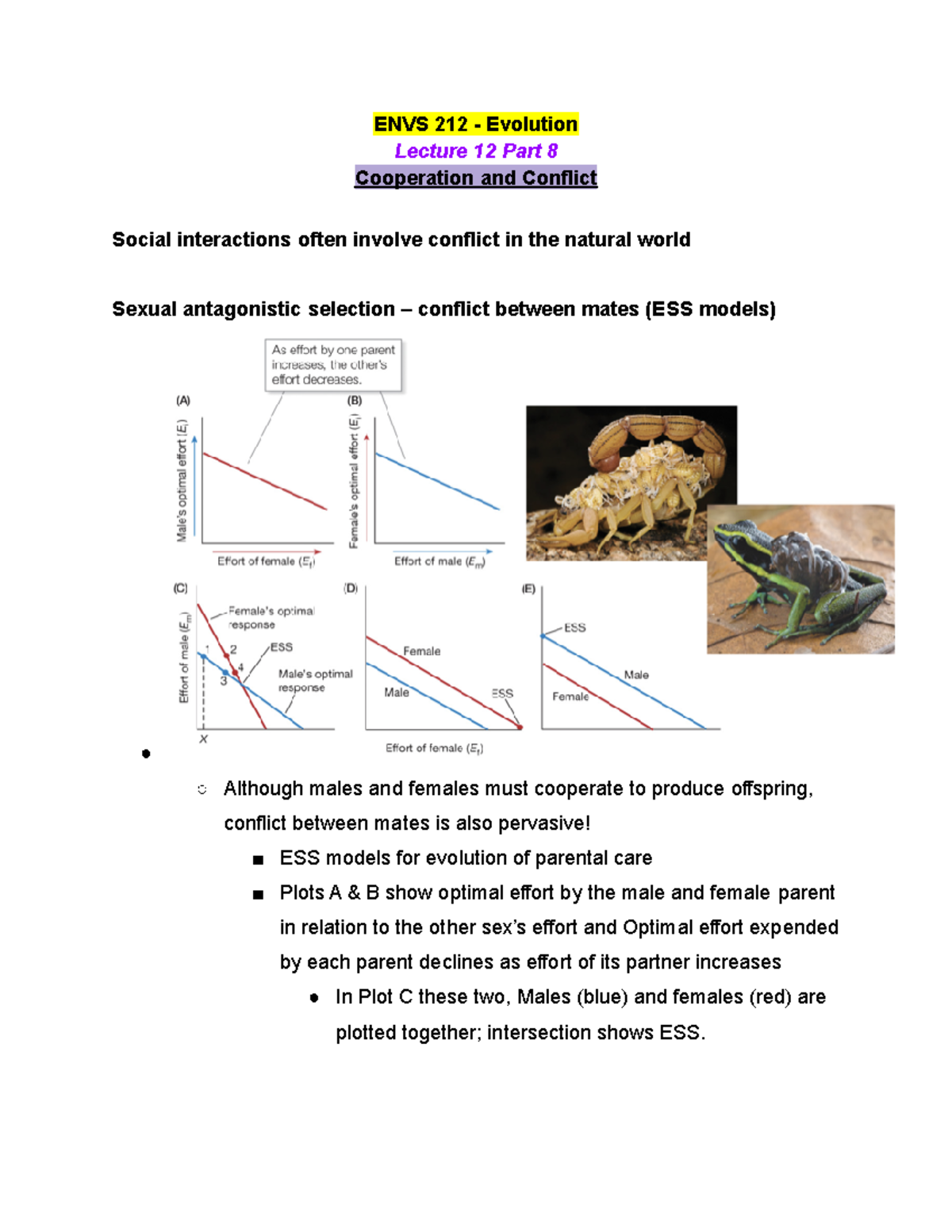 ENVS 212 Lecture 12 Part 8 - Spring 2020 - ENVS 212 - Evolution Lecture 12 Part 8 Cooperation ...