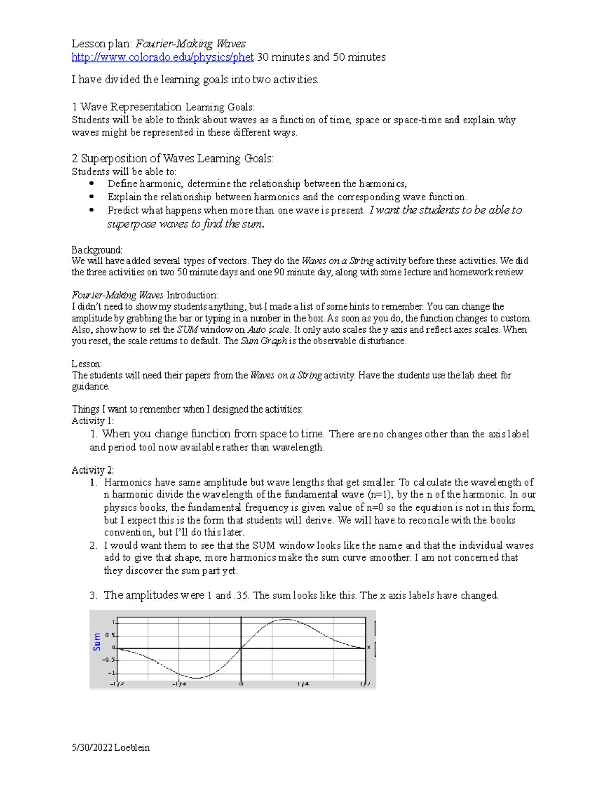 Lesson plan for Fourier-Making Waves - Lesson plan: Fourier-Making ...
