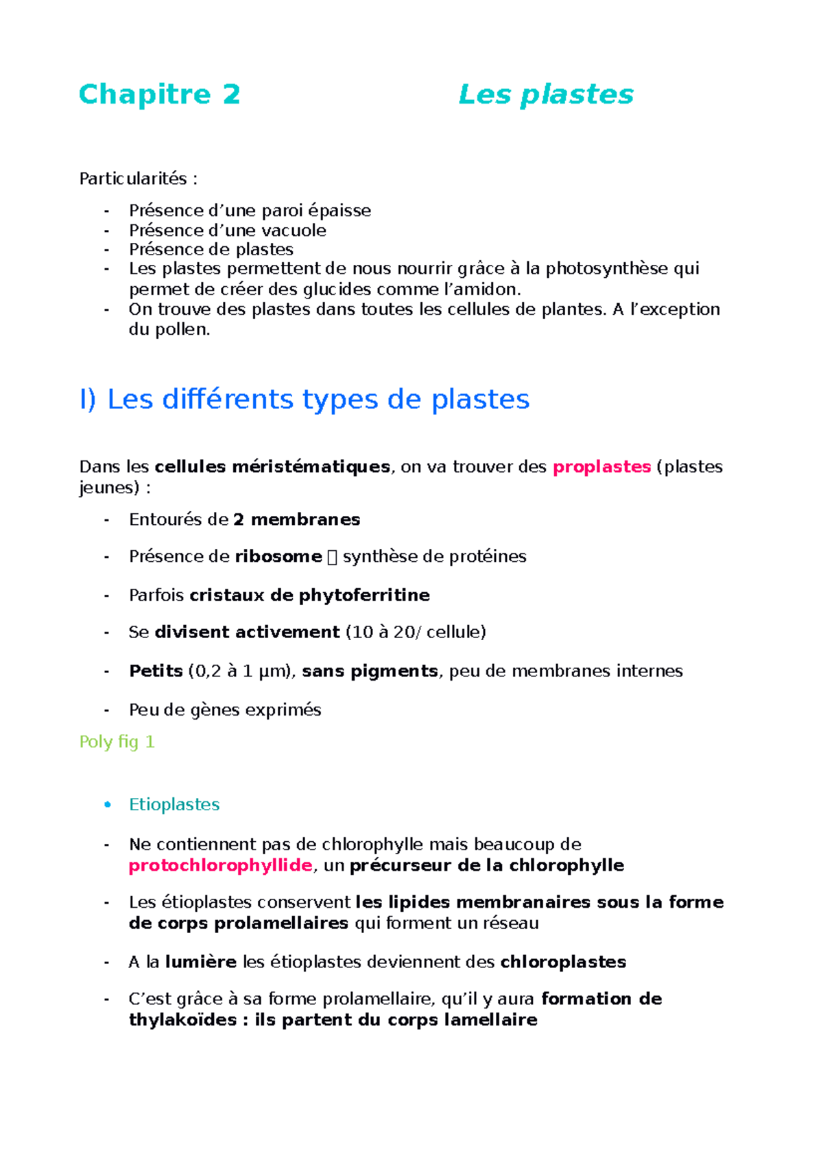 Les plastes - Cours avec Mme Bouton - Chapitre 2 Les plastes ...