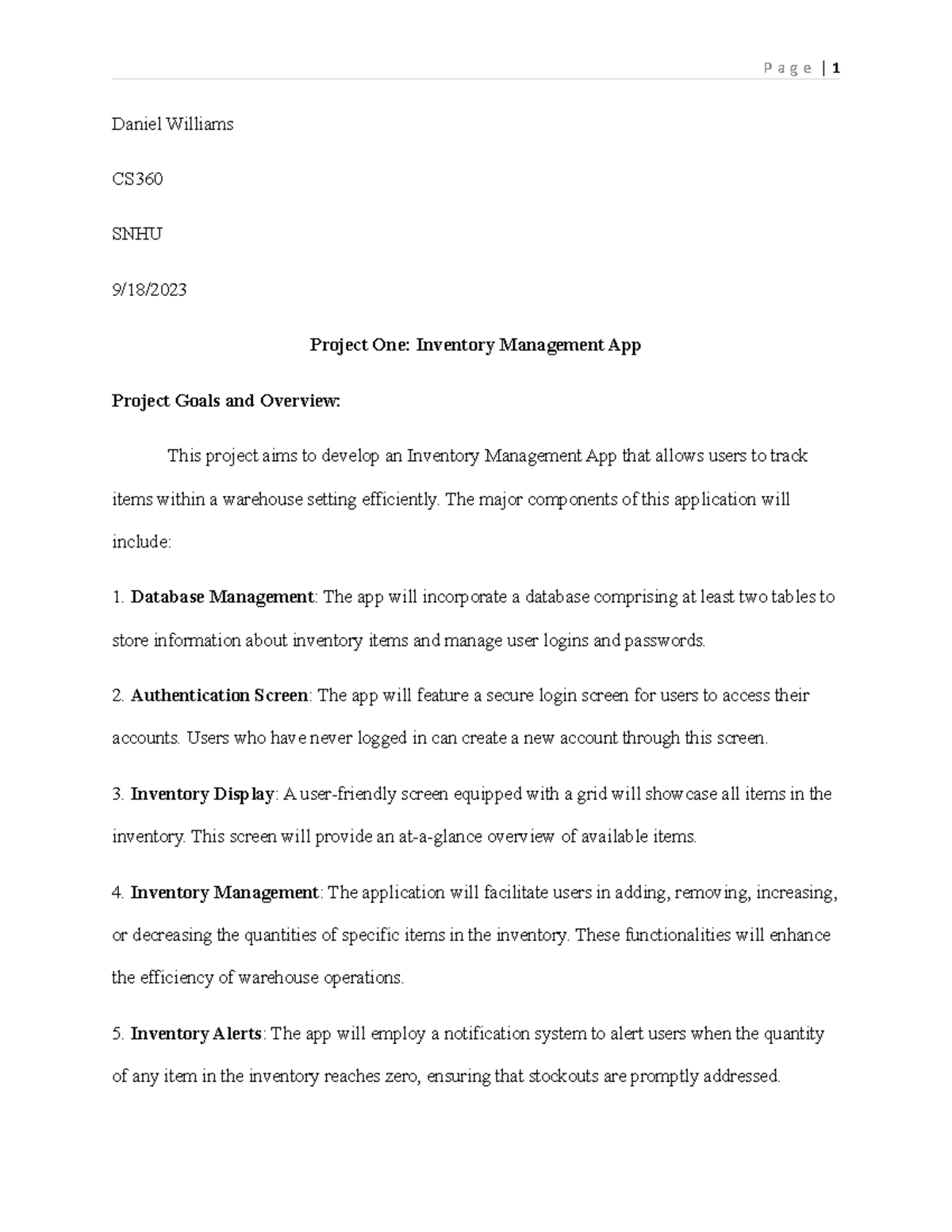 Project One Daniel Williams Option 1 - Daniel Williams CS SNHU 9/18 ...