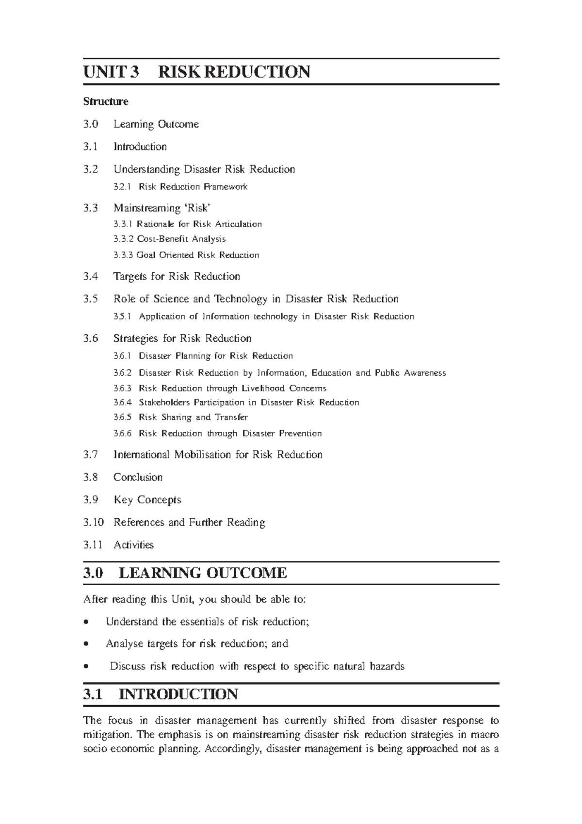 Unit-3 - disaster management - UNIT 3 RISK REDUCTION Structure 3 ...