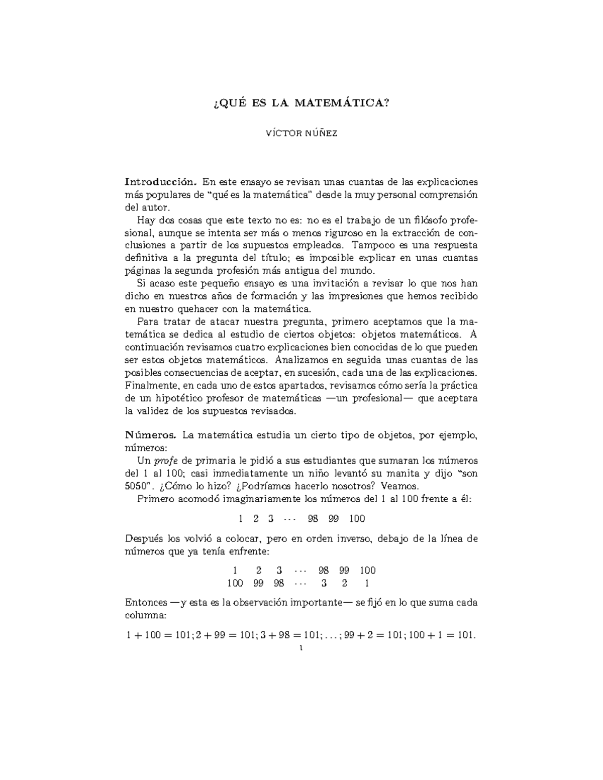 Matematica introduccion - ¿QUE ES LA MATEM ́ ATICA? ́ V ́ICTOR NU ́NEZ ...