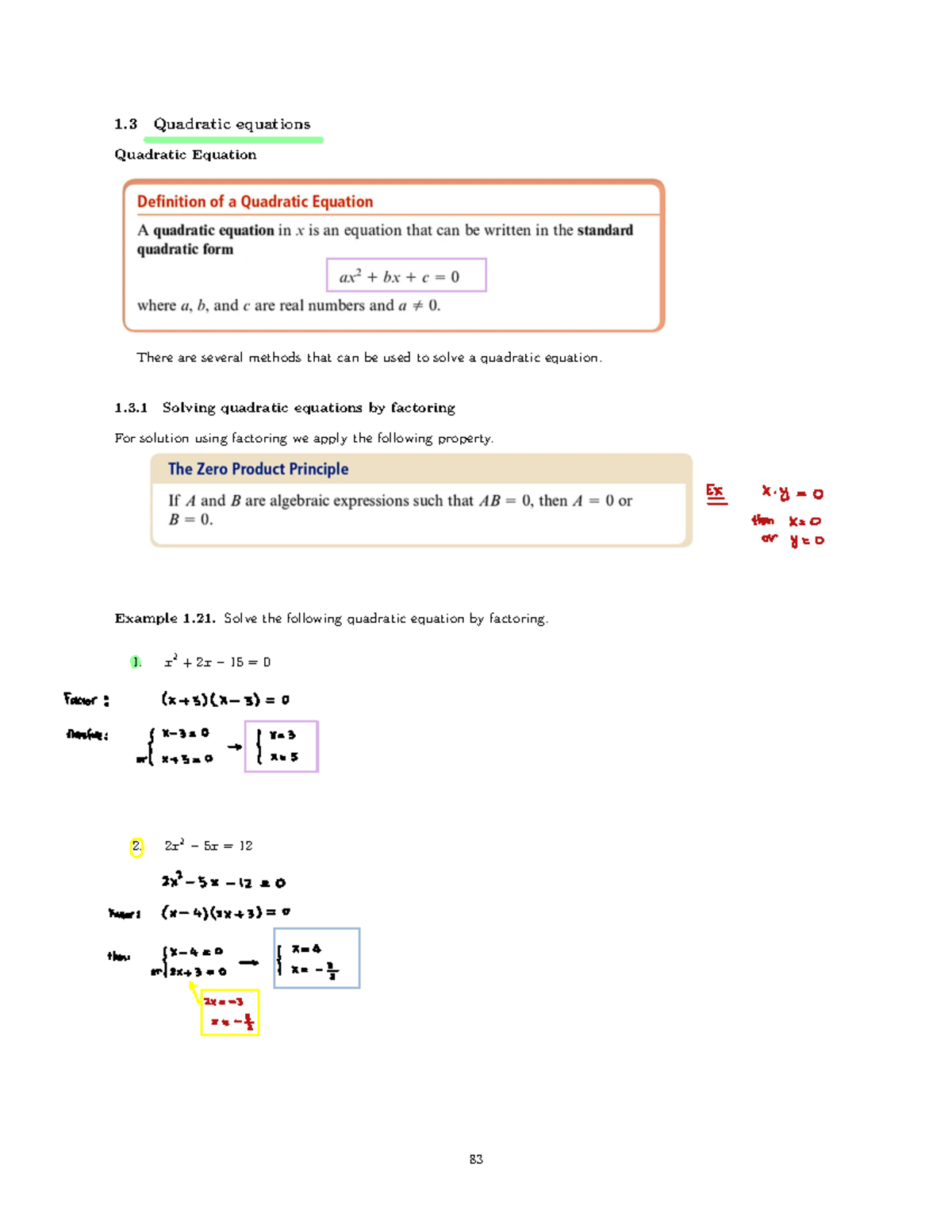 1510note 1.3 solutions - 1 Quadratic equations Quadratic Equation There ...