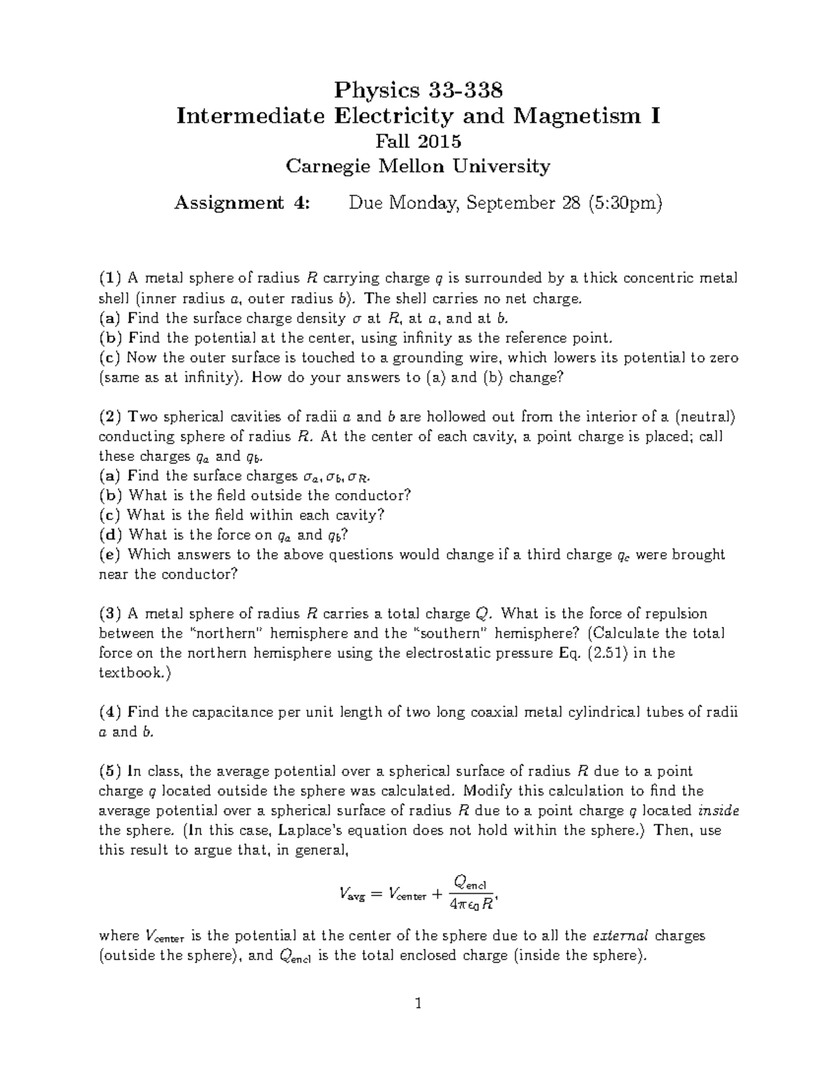 Assignment 04 - Physics 33- Intermediate Electricity and Magnetism I ...