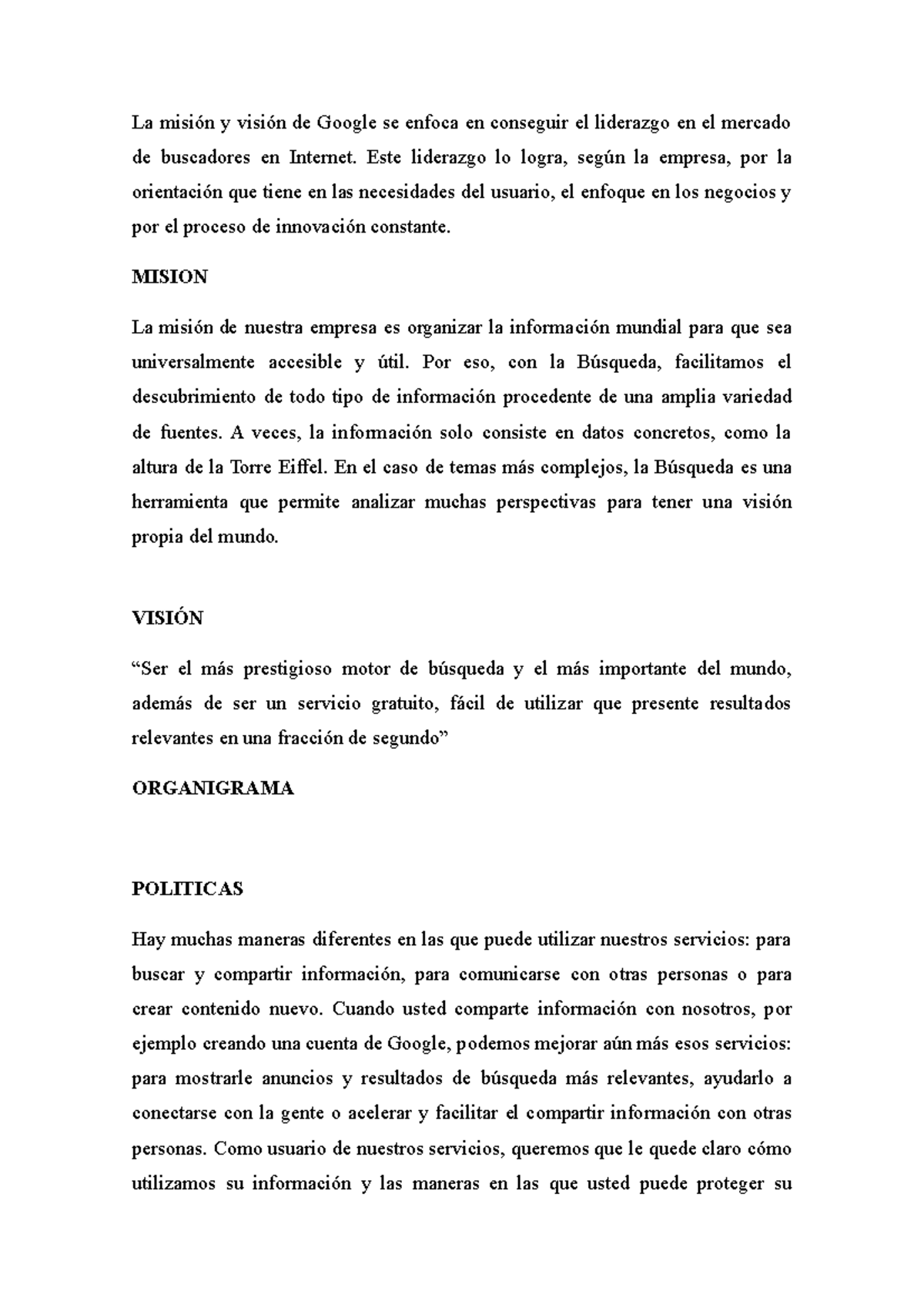 Misión, visión y políticas de Google - La misión y visión de Google se ...