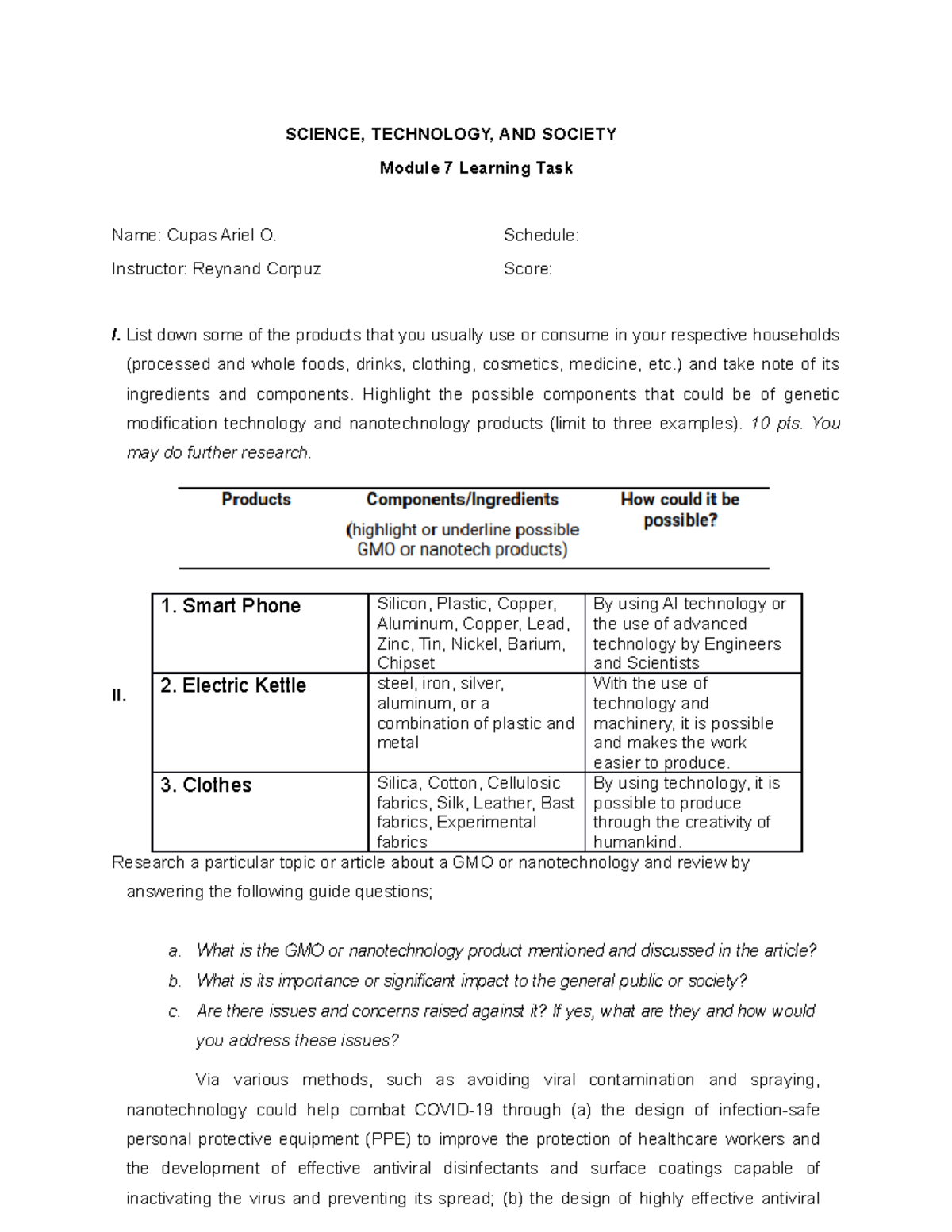 Cupas Ariel Module 7 Learning task - SCIENCE, TECHNOLOGY, AND SOCIETY ...