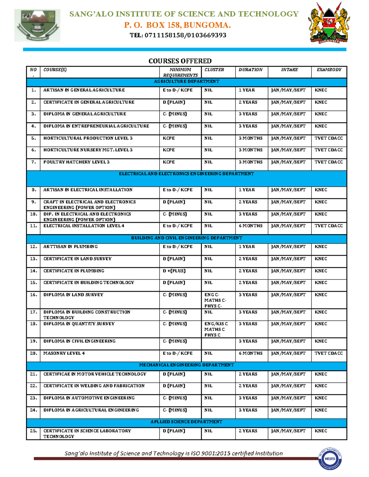 Sangalo- Course-LIST - Courses offered at SIST - Sang’alo Institute of ...