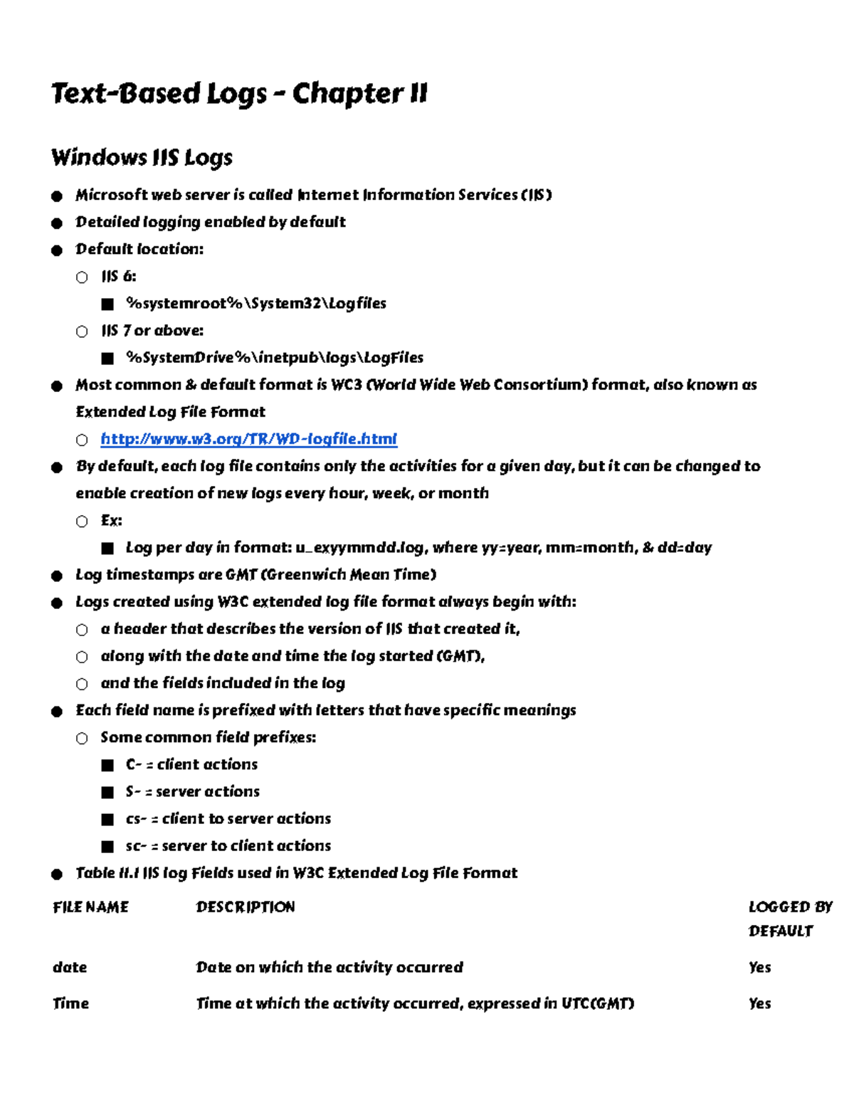 CSC547 Ch11 - Chapter 11: Text-Based Logs Lecture Notes from CSC 547/ ...