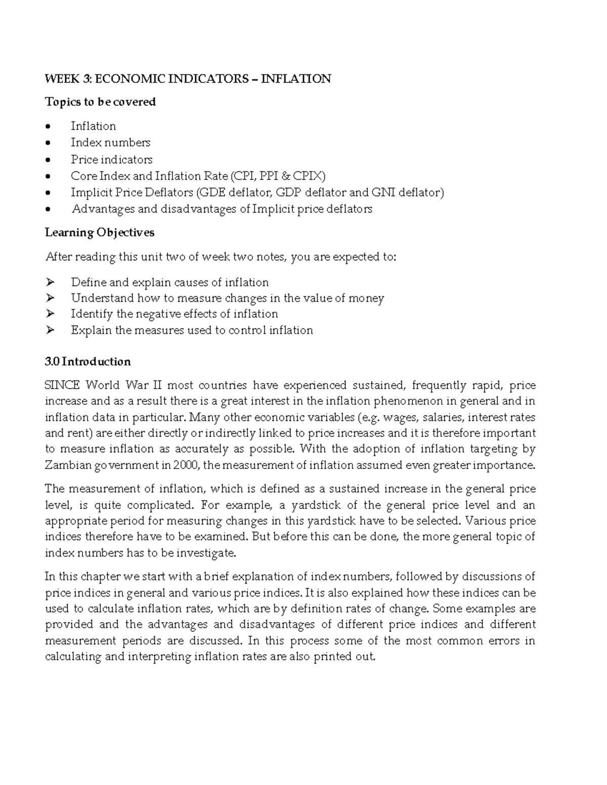 Week 3 - Economic Indicators-Inflation - WEEK 3: ECONOMIC INDICATORS ...