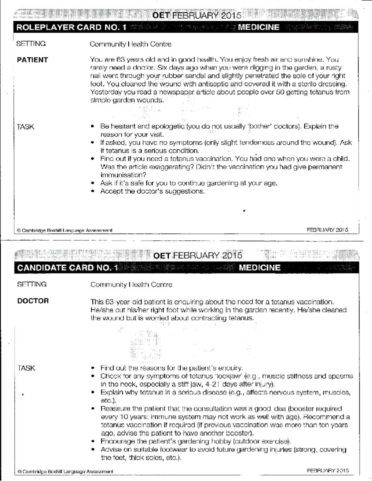 Cards - OET - OET practice - Studocu