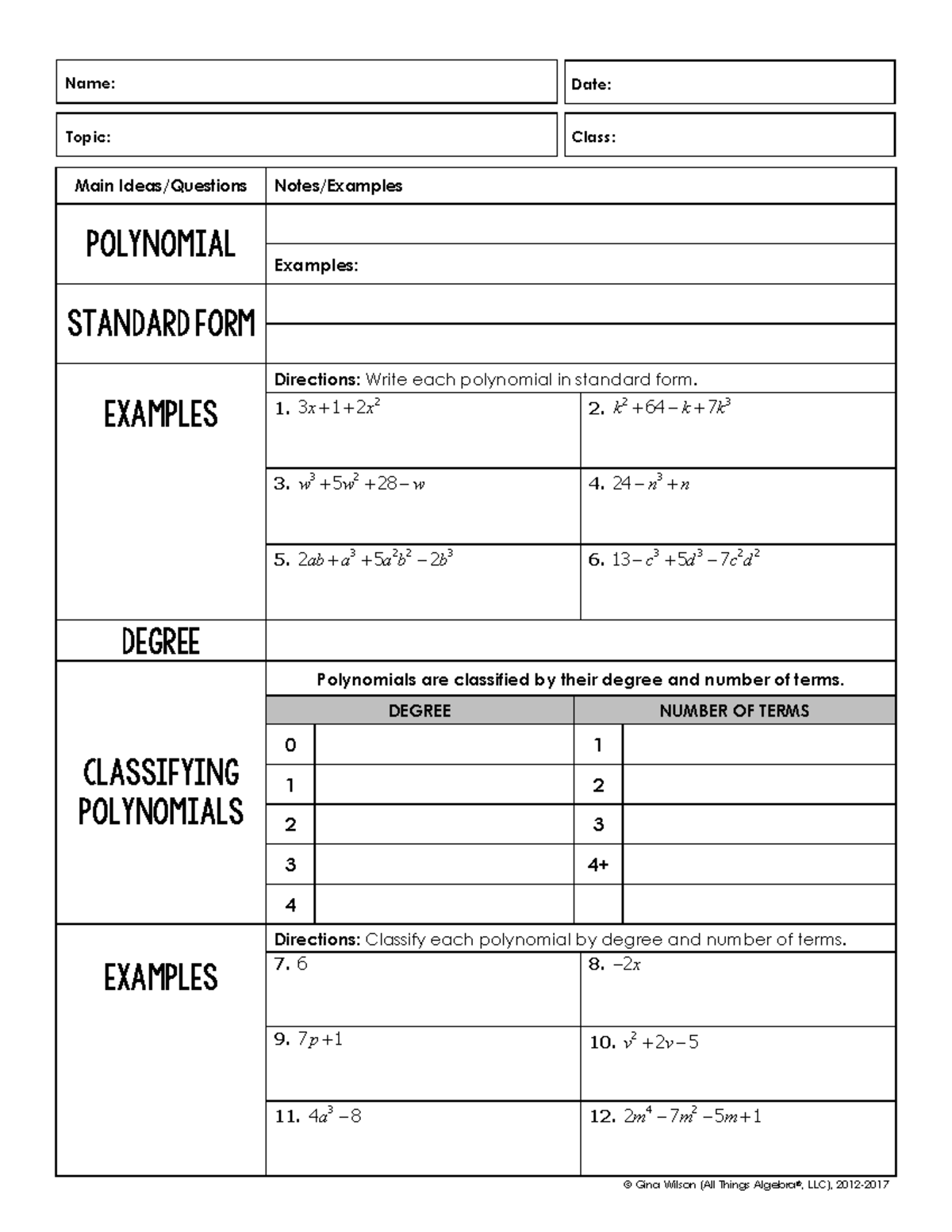 ADAM Turner - Classify,Add,Sub Polynomial Notes - Main Ideas/Questions ...