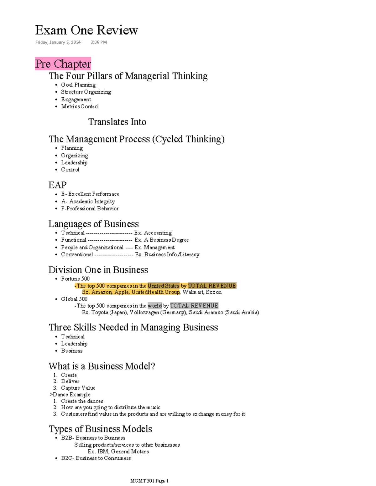 Exam One Review - Study guide exam 1 - Pre Chapter The Four Pillars of ...