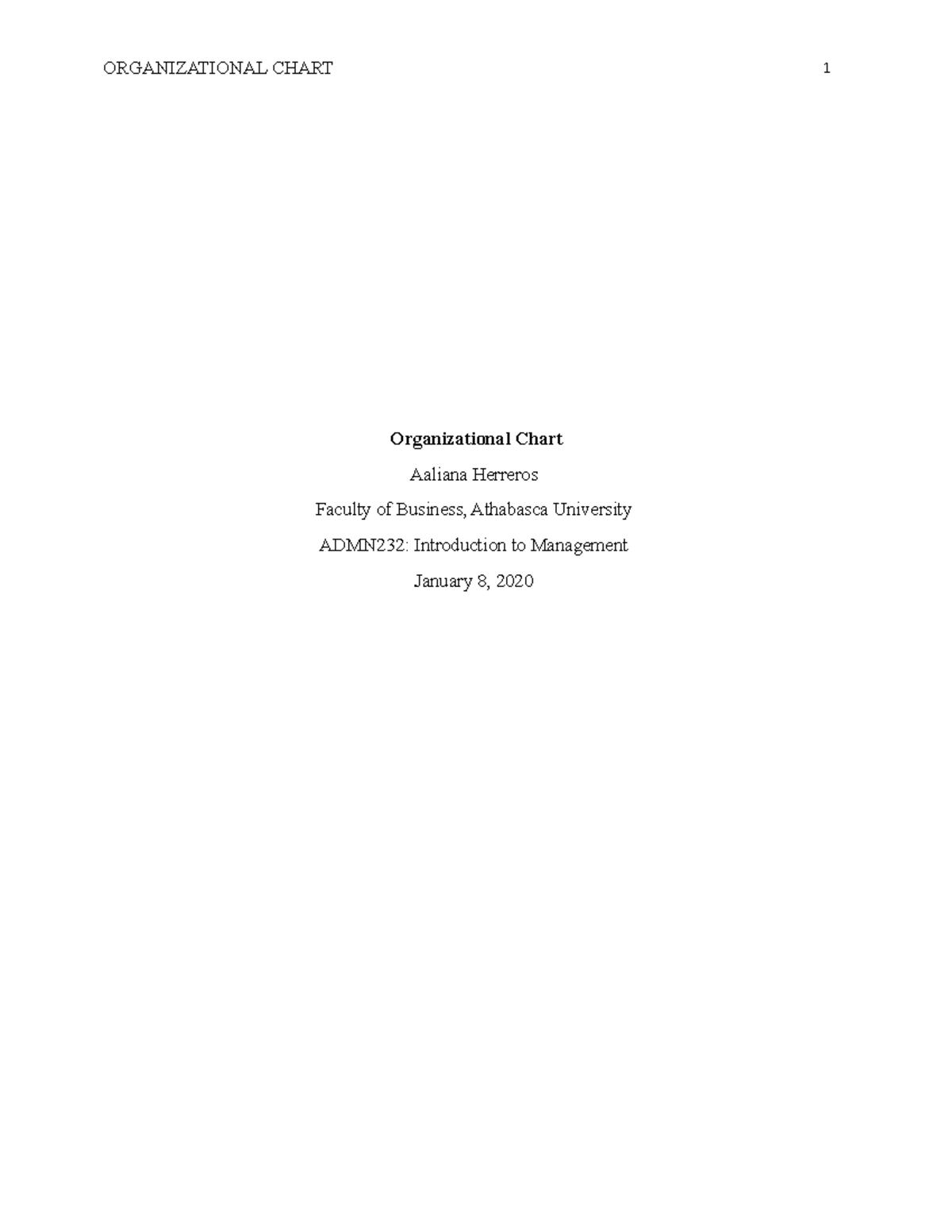 ADMN 232 Assignment 2 chart - ORGANIZATIONAL CHART 1 Organizational ...
