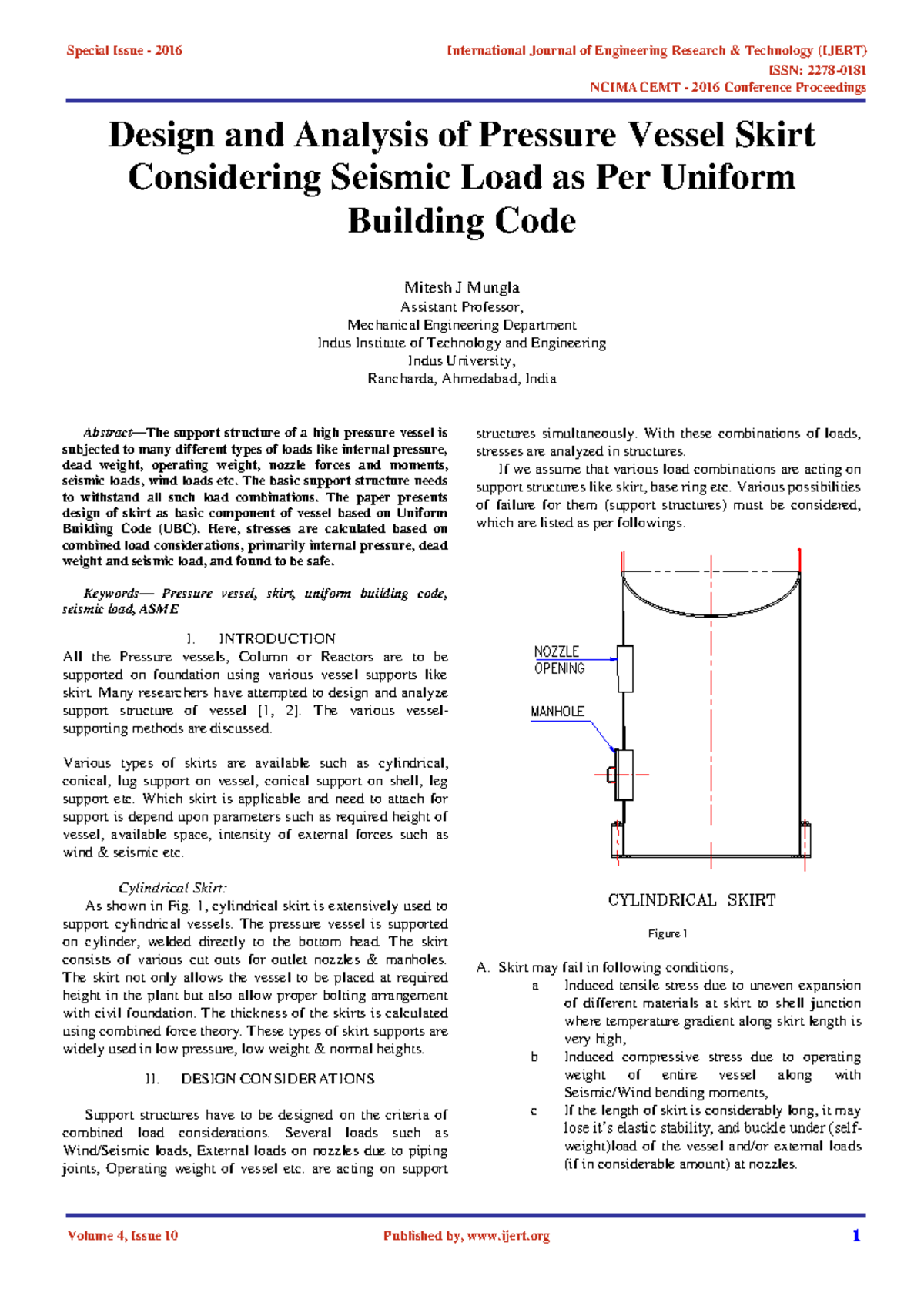 Pv2 - Design and Analysis of Pressure Vessel Skirt Considering Seismic ...