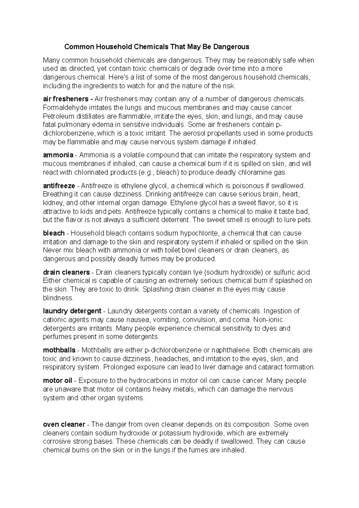 Common Household Chemicals That May Be Dangerous - They may be ...