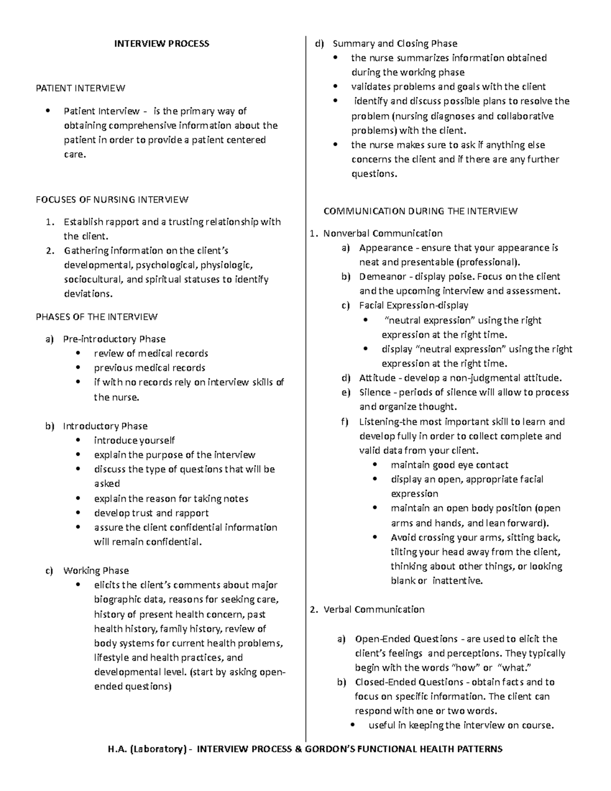 Interview Process - INTERVIEW PROCESS PATIENT INTERVIEW Patient ...