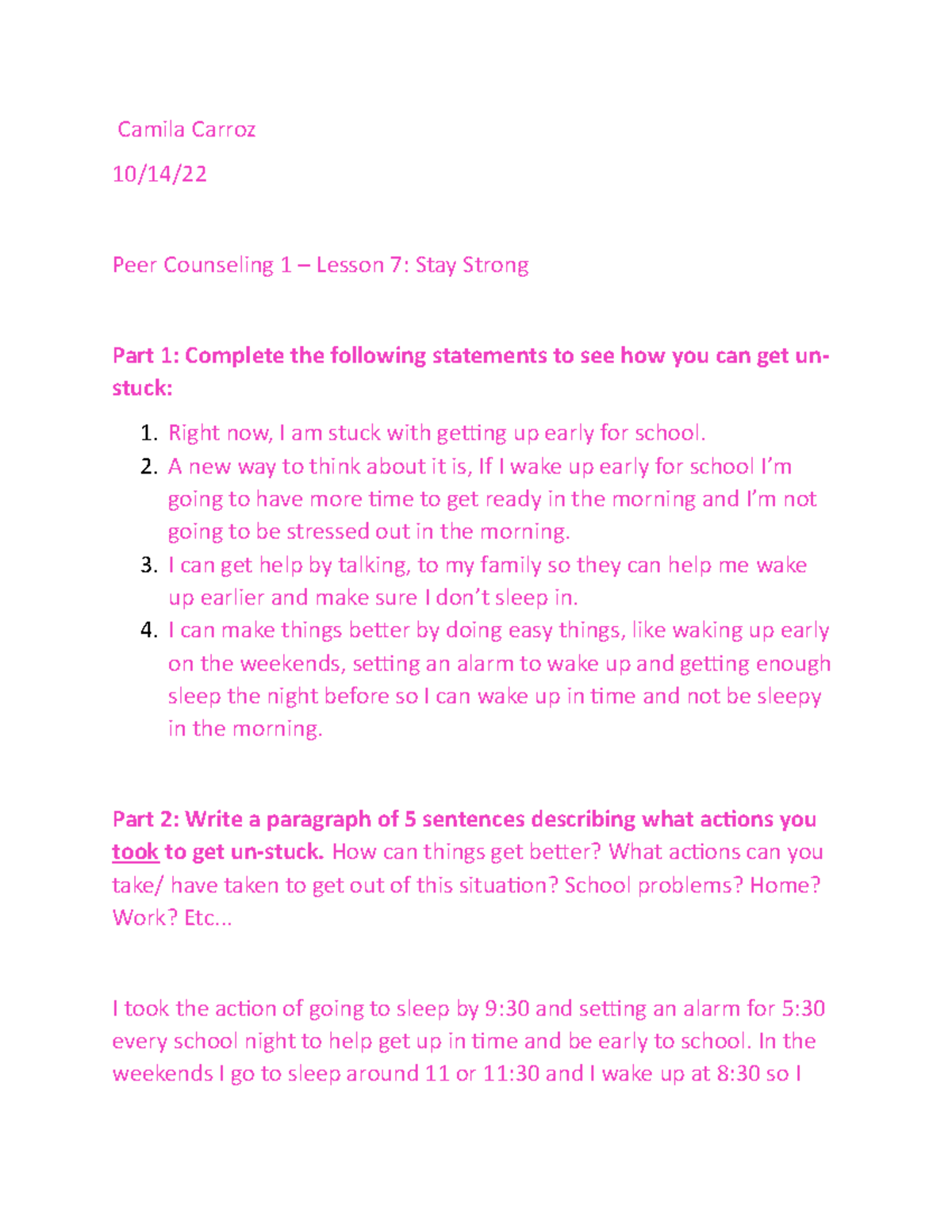Lesson 7 - Stay Strong - Camila Carroz 10/14/ Peer Counseling 1 ...