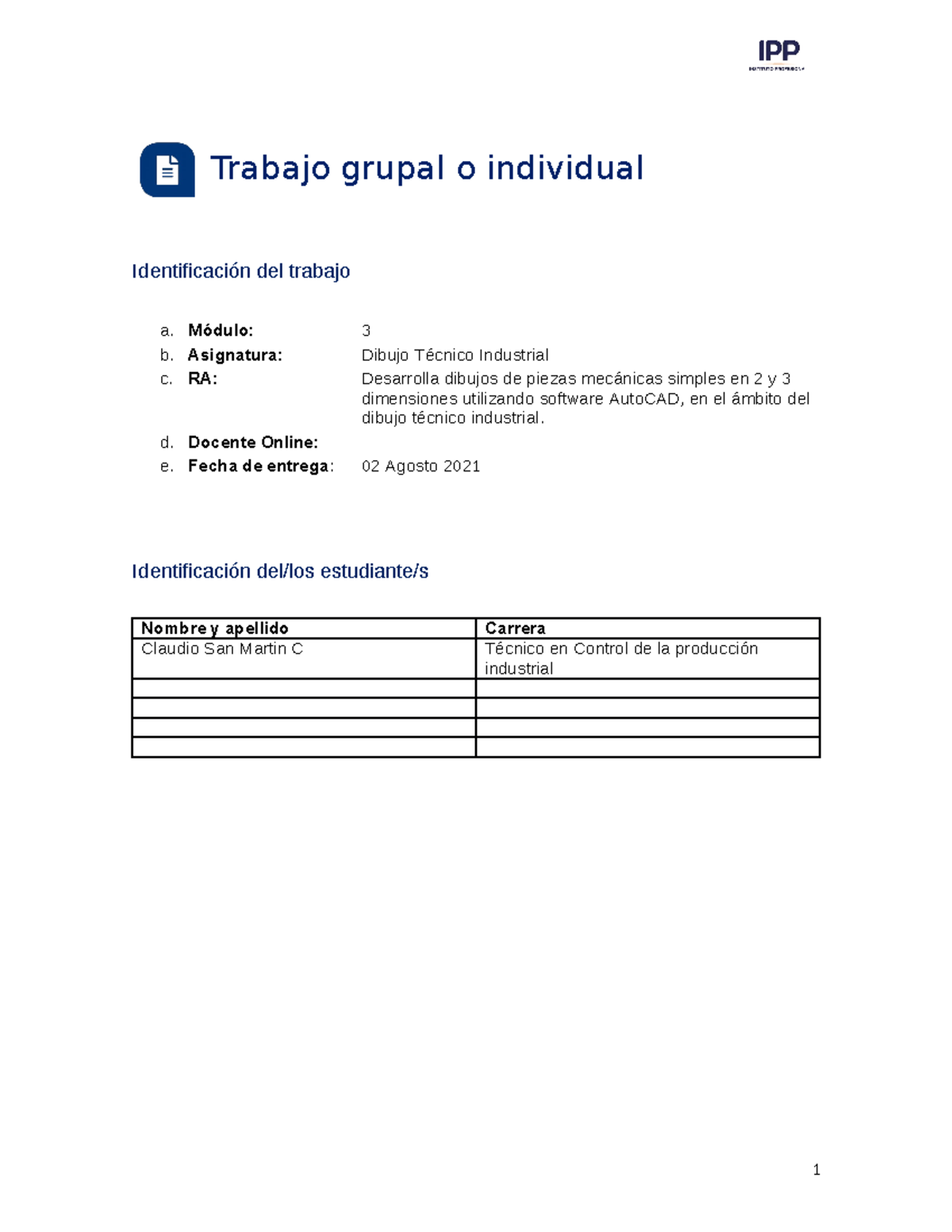 M3 dti word - trabajo - 1 Trabajo grupal o individual Identificación ...