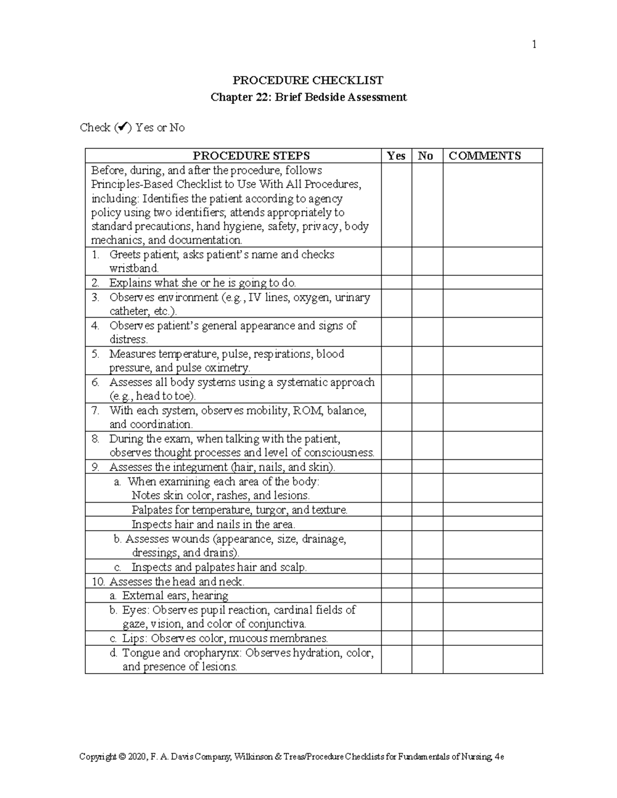 Brief bedside assessment - 1 PROCEDURE CHECKLIST Chapter 22 : Brief ...