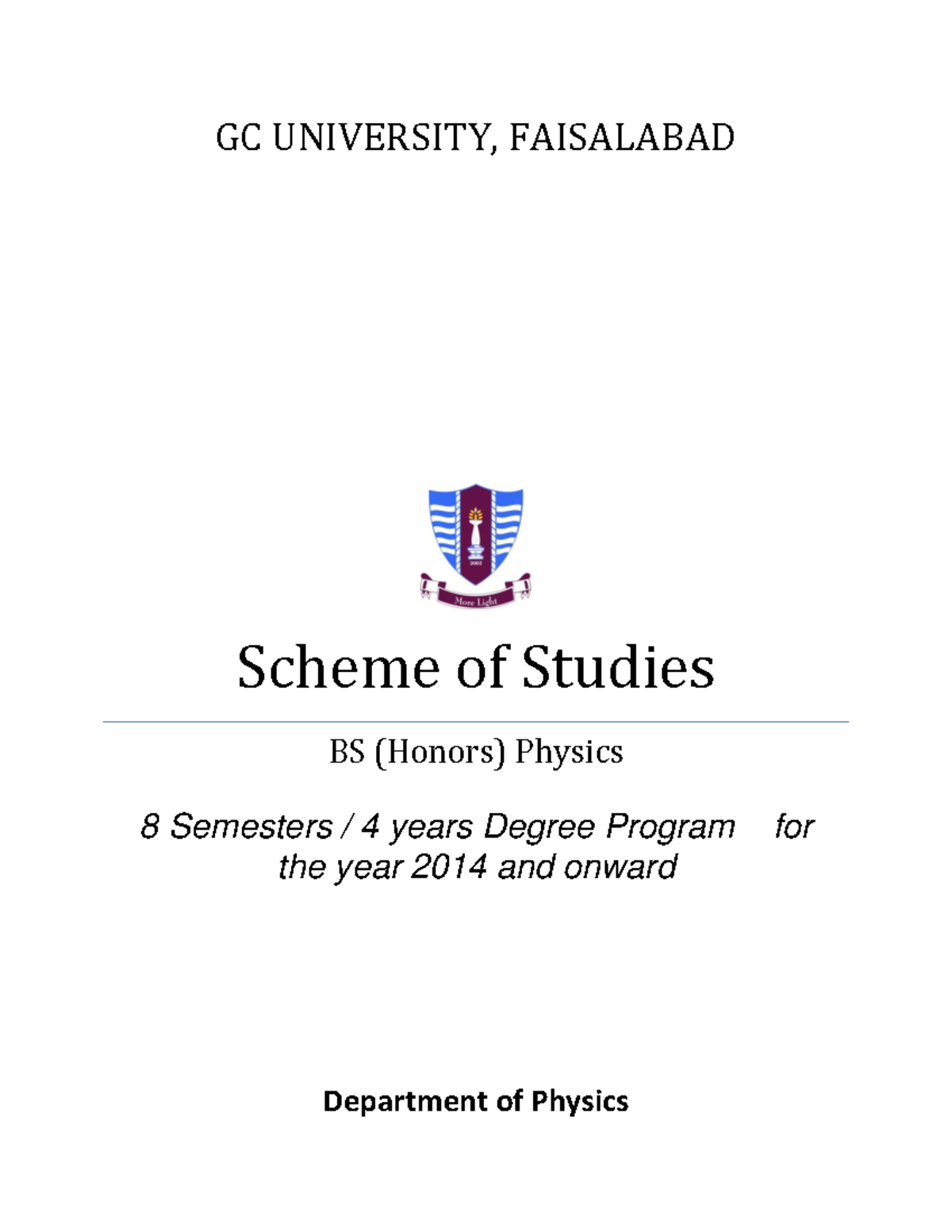 BS Physics Course Outline - GC UNIVERSITY, FAISALABAD Scheme of Studies ...