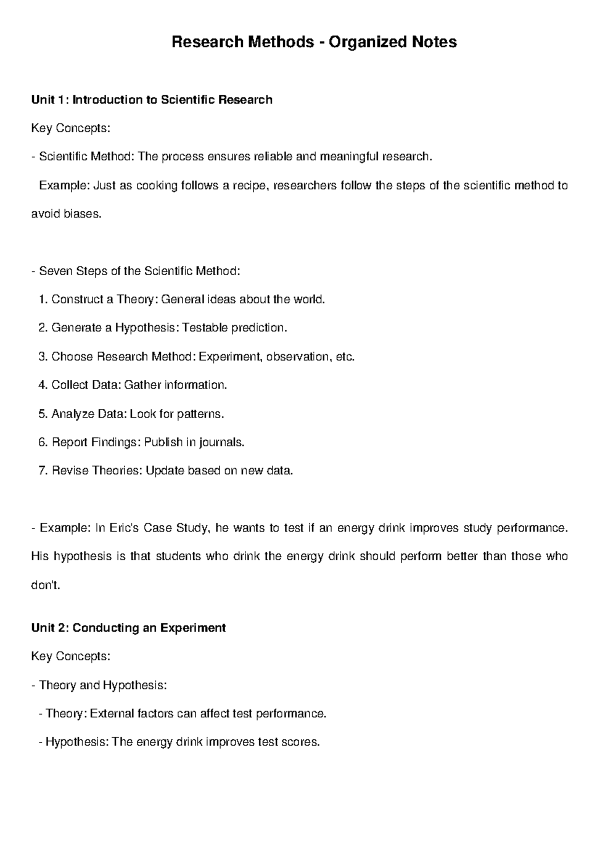 Research Methods Organized Notes - Research Methods - Organized Notes ...