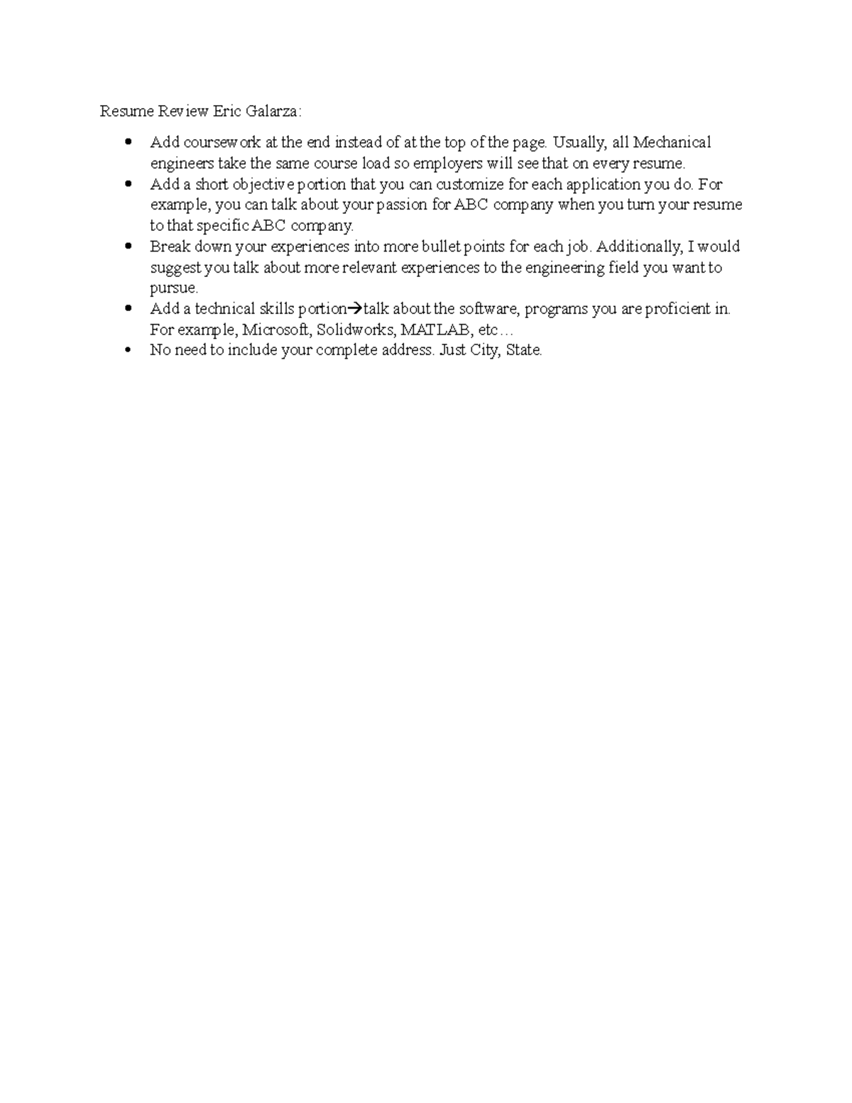 Eric Resume Review - this was a course that was made up - Resume Review ...