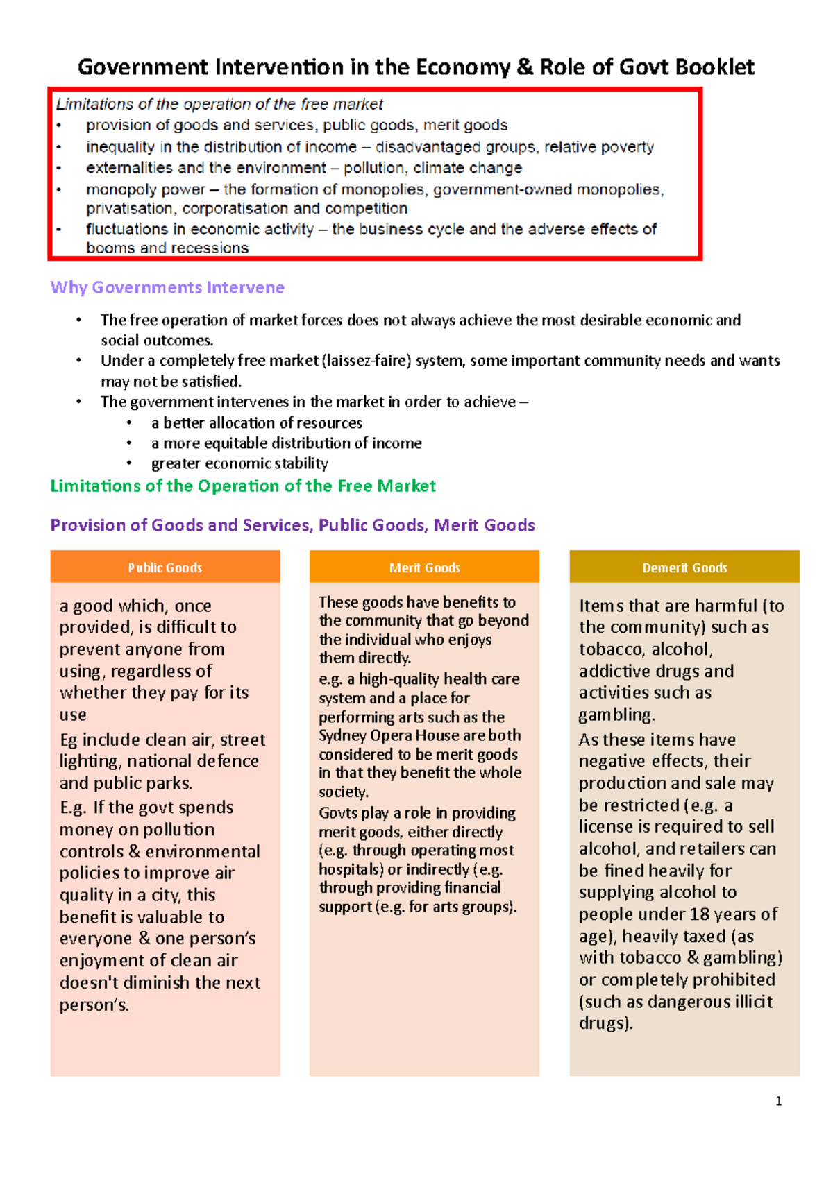 Government Intervention in the Economy Booklet - Government ...