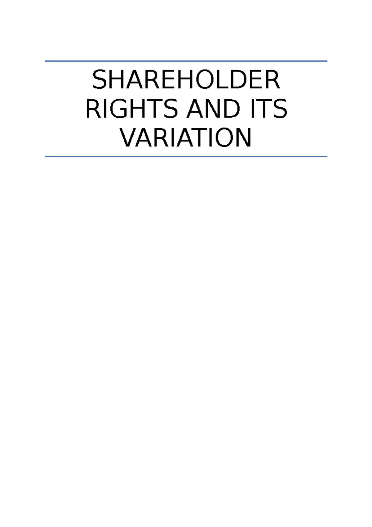 Shareholder's Rights and Its Variation - SHAREHOLDER RIGHTS AND ITS ...