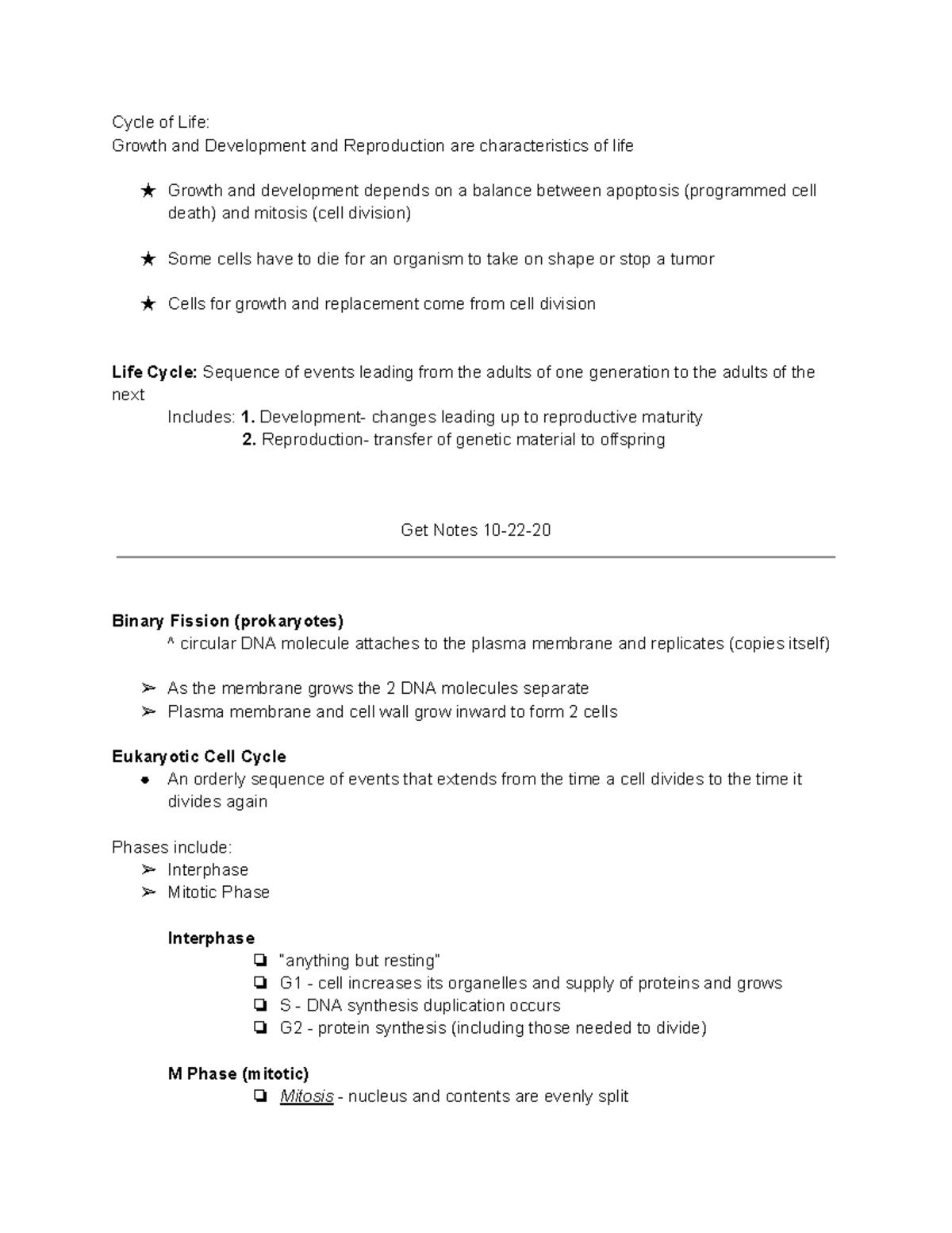 Cycle of Life Notes - Cycle of Life: Growth and Development and ...