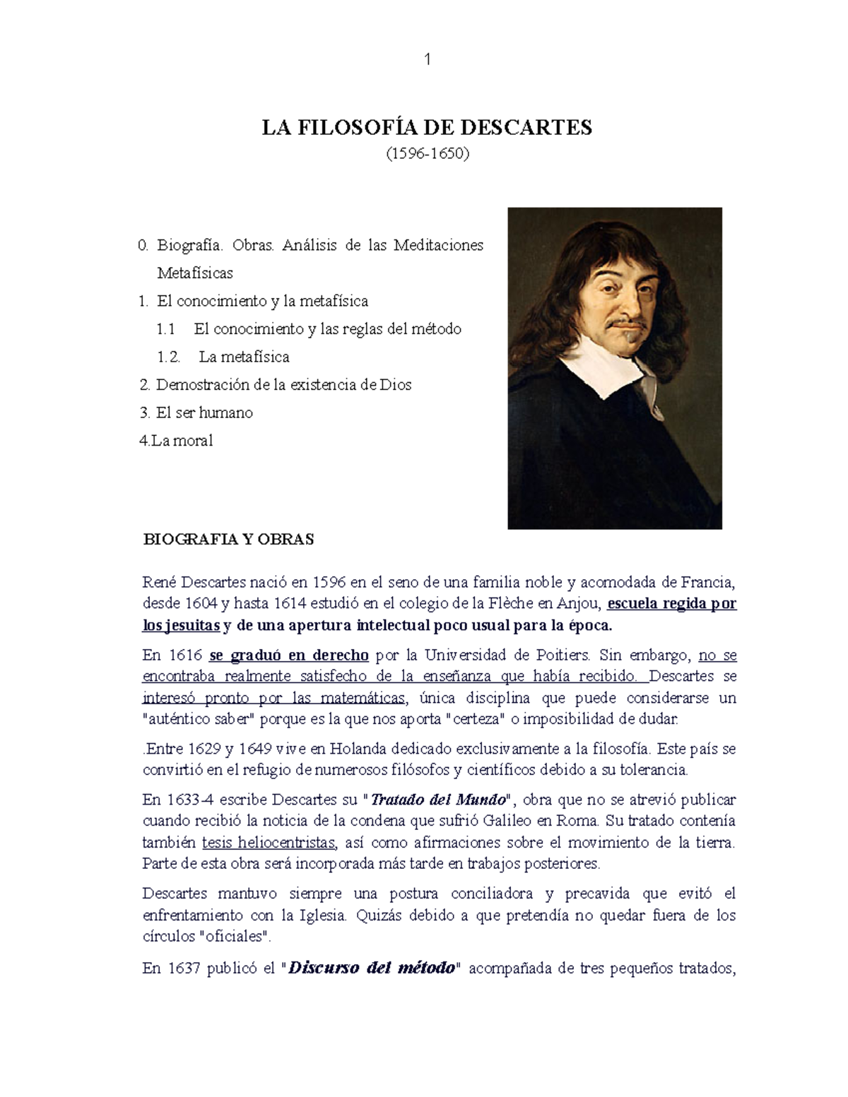 Apuntes Descartes - LA FILOSOFÍA DE DESCARTES (1596-1650) Biografía ...