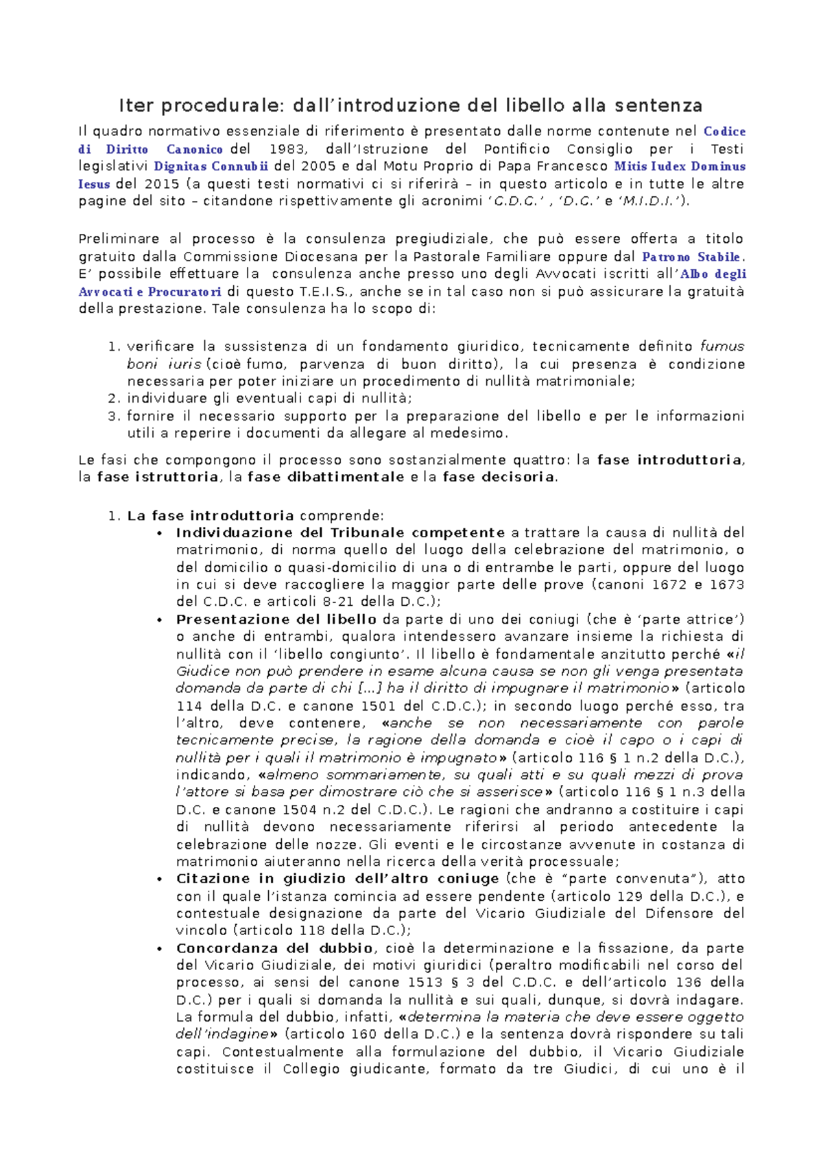 Procedura - Iter procedurale: dall’introduzione del libello alla sentenza Il quadro normativo ...