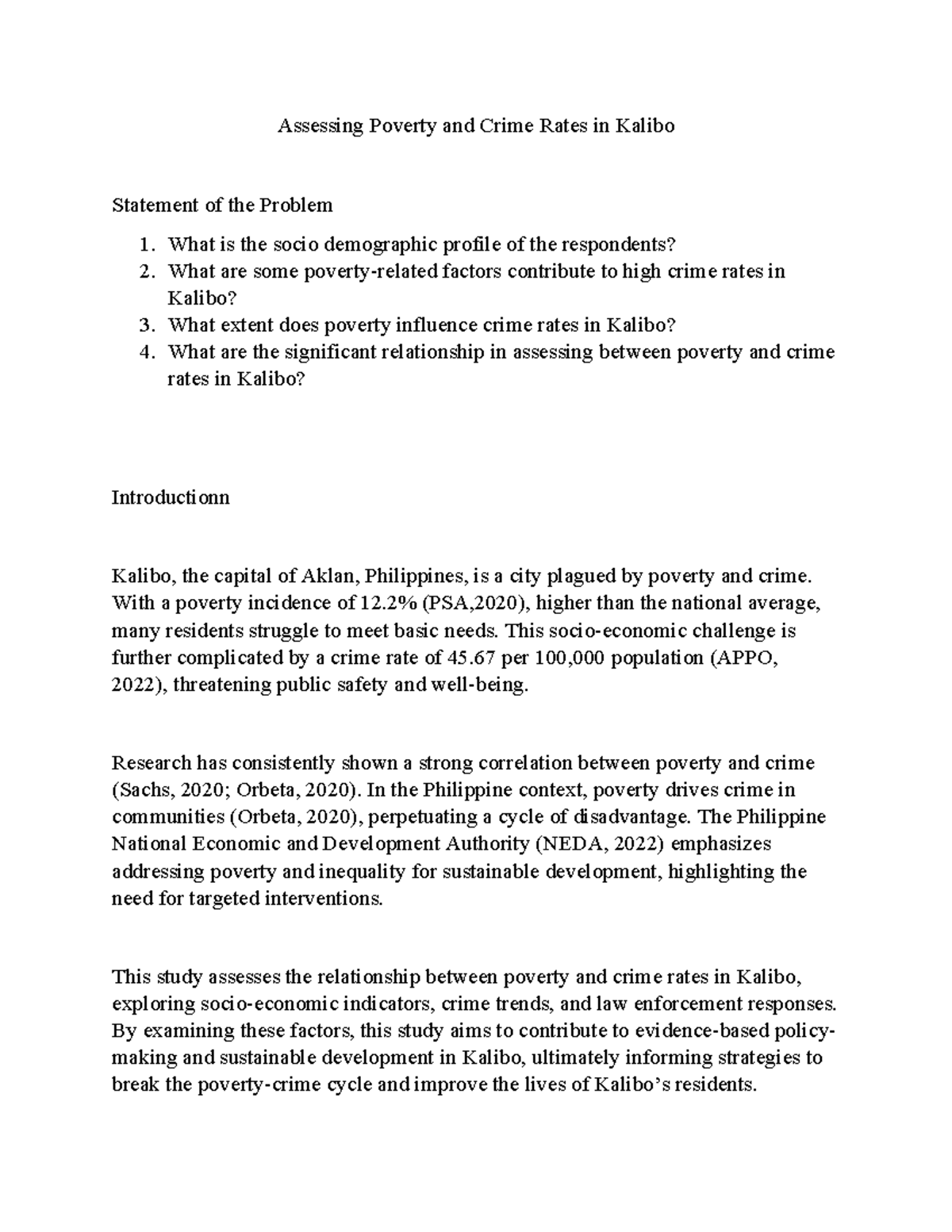 Assessing Relationship Between Poverty and Crime Rate in Kalibo ...