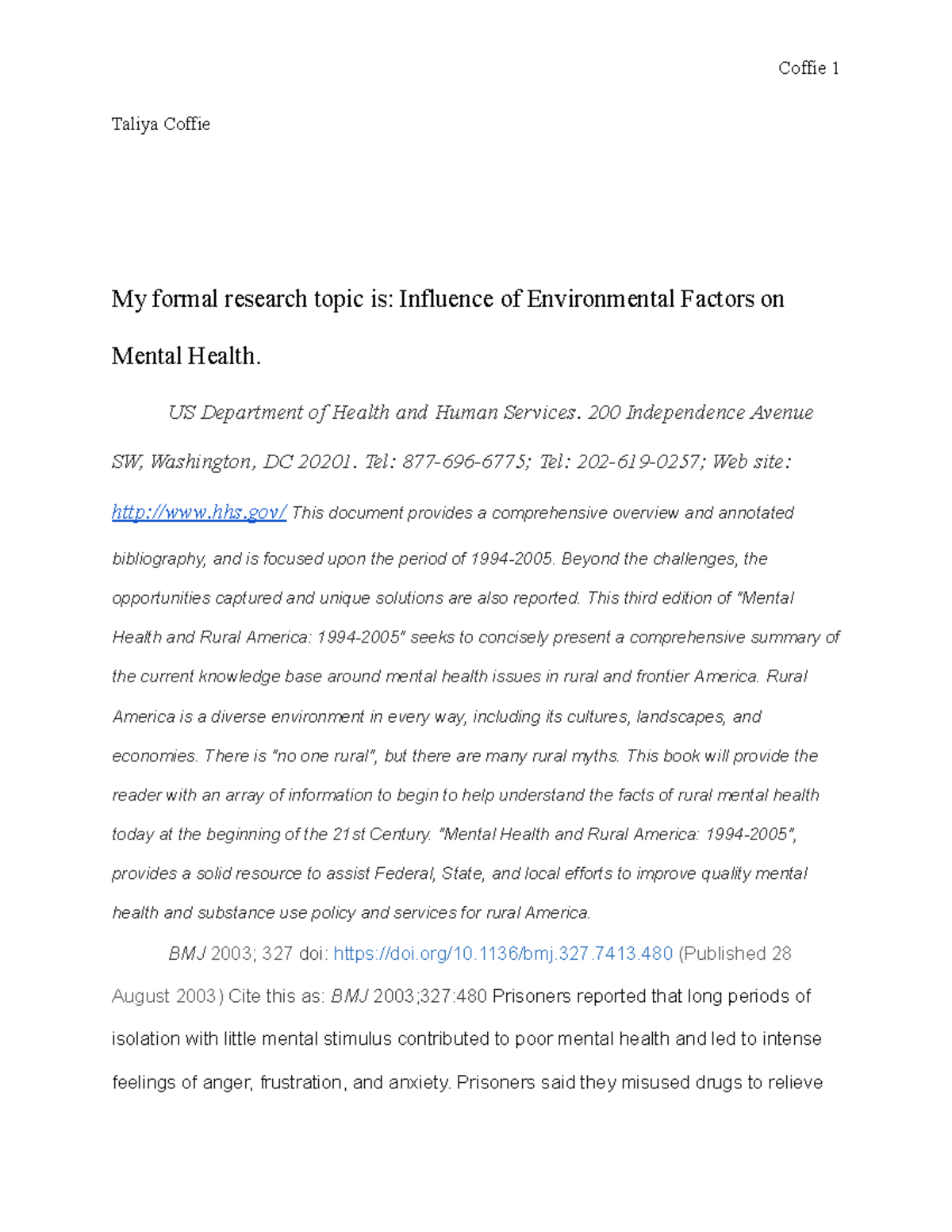 Formal Research Paper - cvz z v - Taliya Coffie My formal research ...