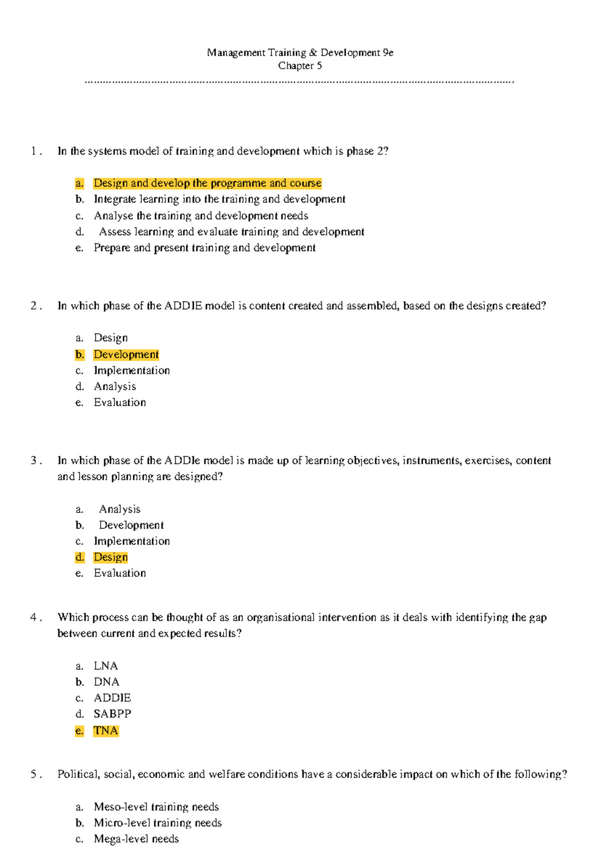 MTD9e Ch05 MCQ - Chapter 5 - Management Training & Development 9e Chapter 5 - Studocu