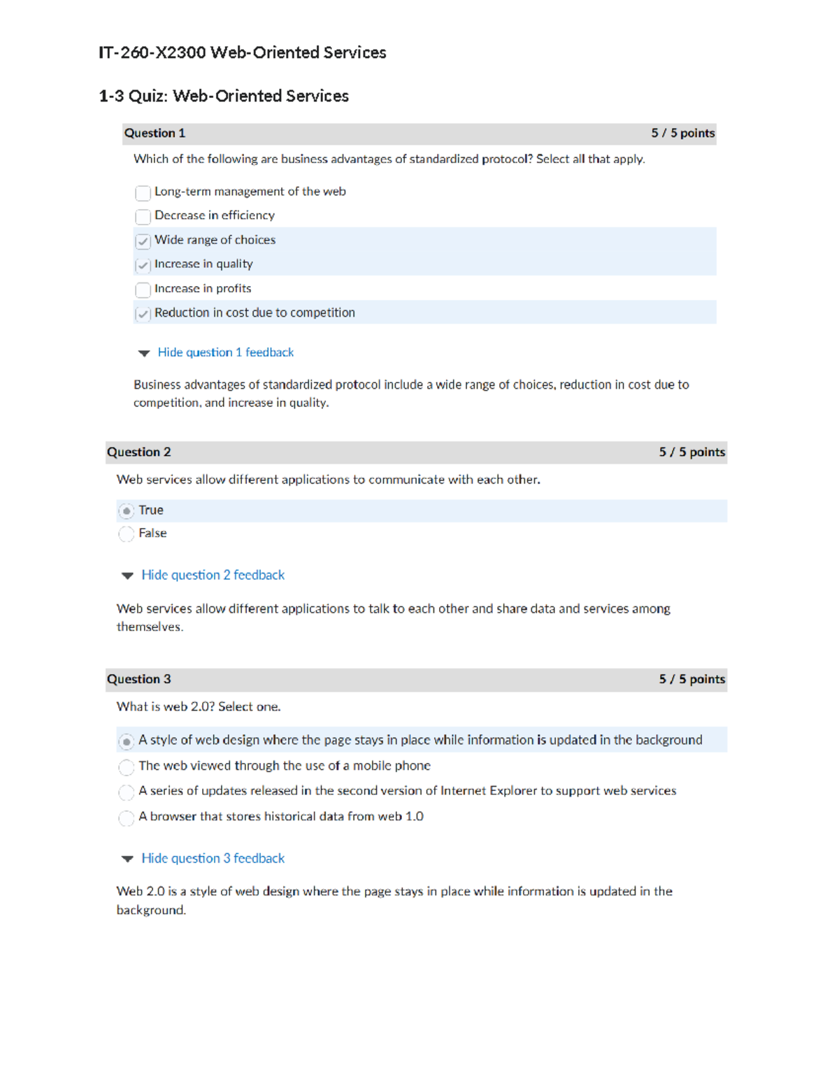 1 3 Quiz Web-Oriented Services - IT260 - IT- 260 - X2300 Web-Oriented Services 1 - 3 Quiz: - Studocu