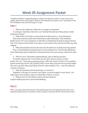 Week 8-Worksheet - Worksheet for class - Week 08 Assignment Packet Complete the Week 08 ...
