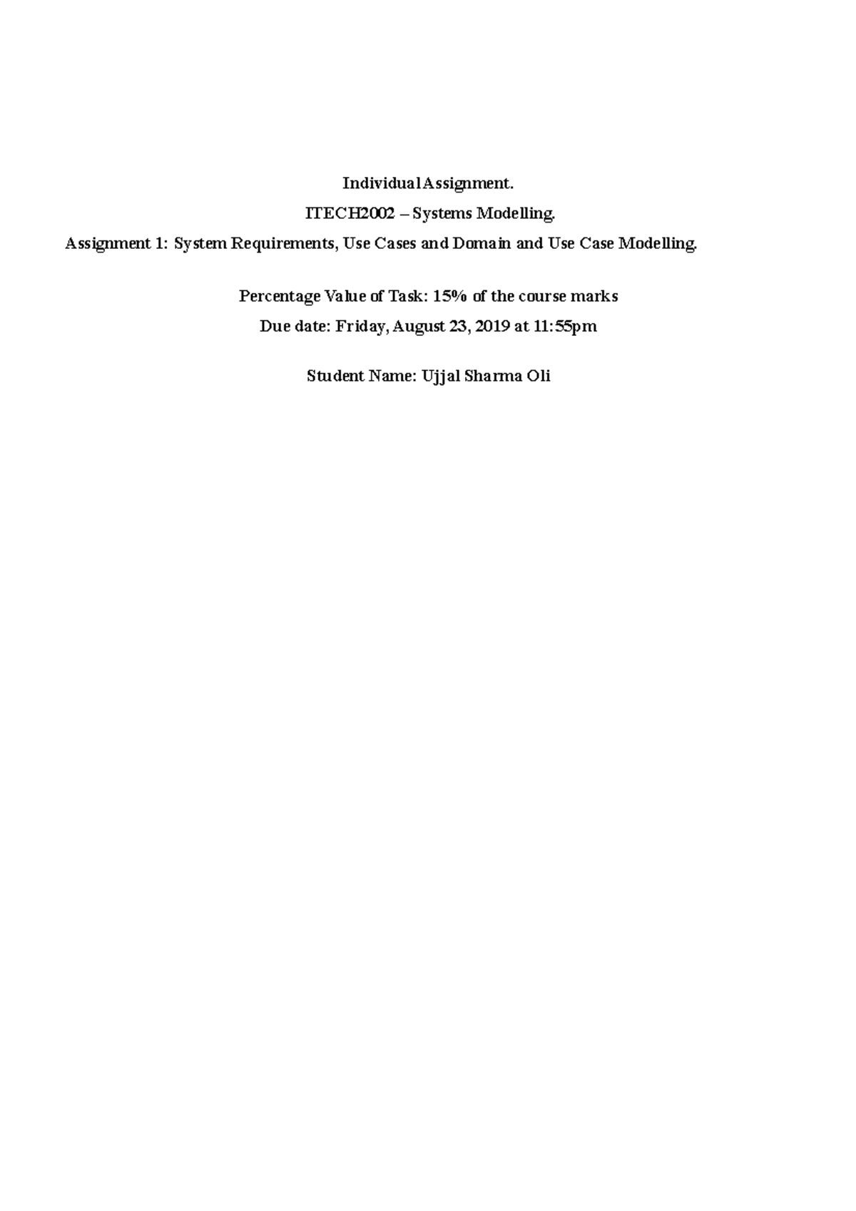 Assignment 1individual Individual Assignment Itech2002 Systems Modelling Assignment 1