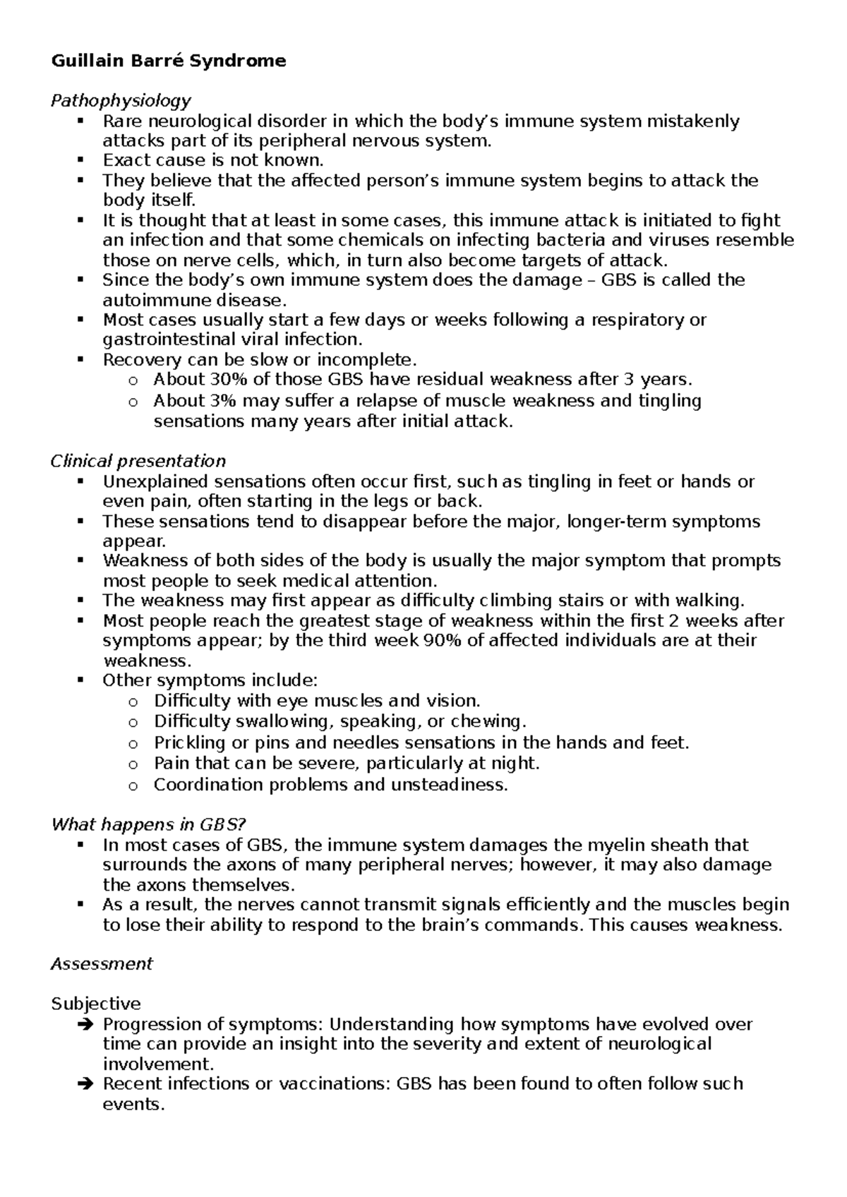 GBS - GBS notes - Guillain Barré Syndrome Pathophysiology Rare ...