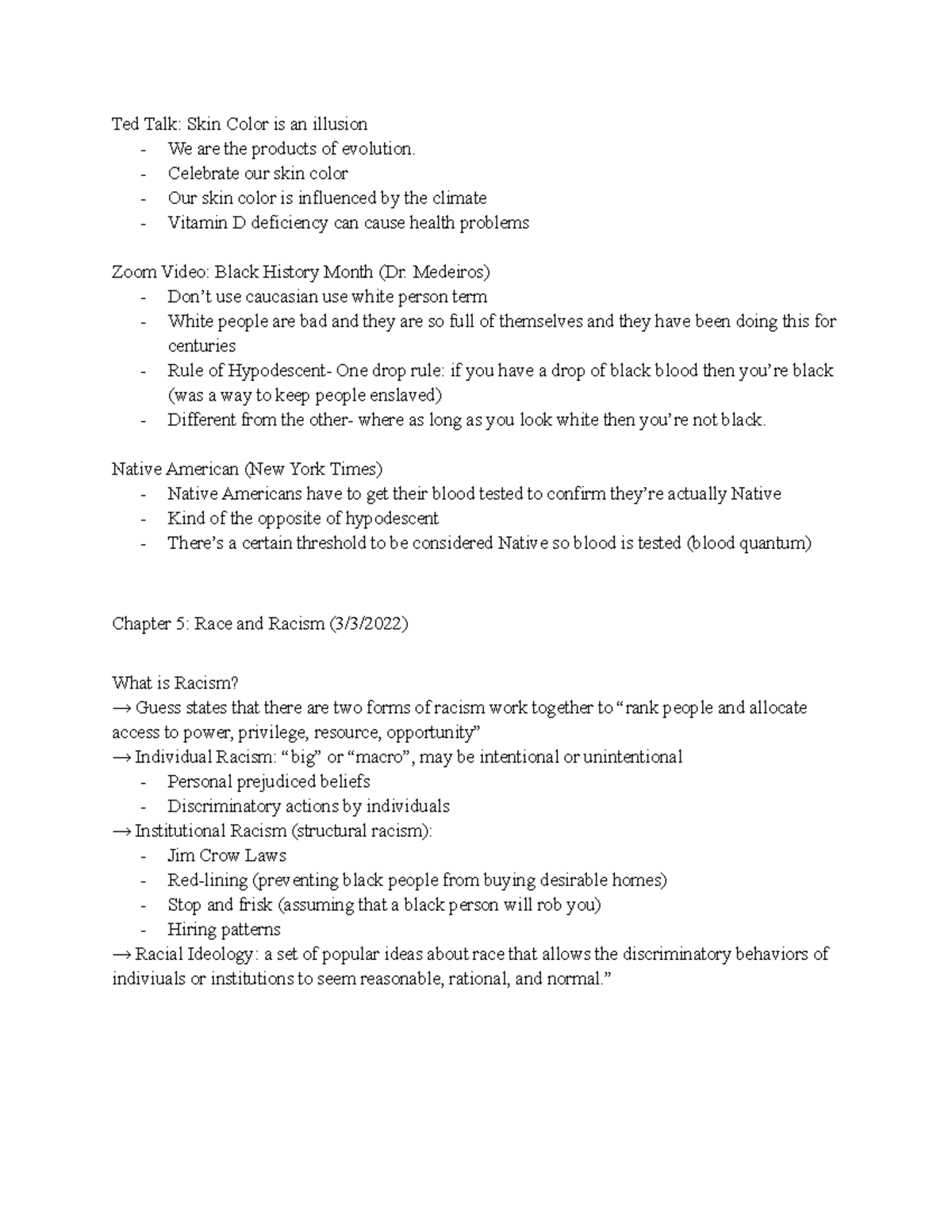 Exam 2 Chapters 5, 6, and 10 - Ted Talk: Skin Color is an illusion We ...