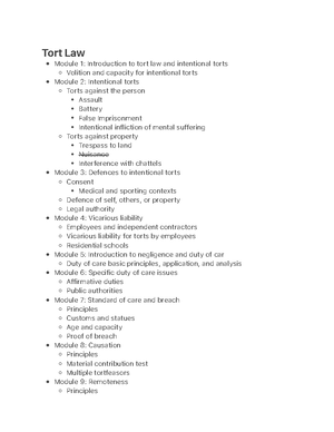 Torts CANS - Summary Tort Law - Introduction to Tort Law Torts Law ...