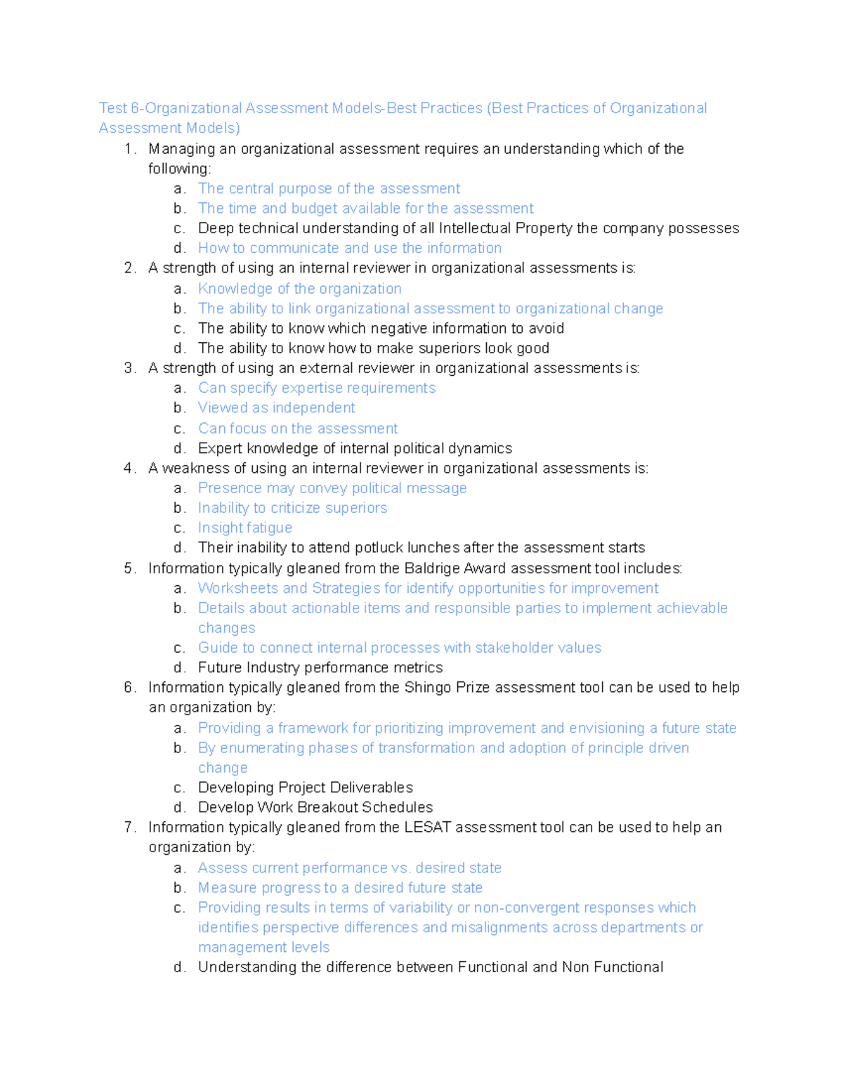 Module 6 Learning Materials - Test 6-Organizational Assessment Models ...