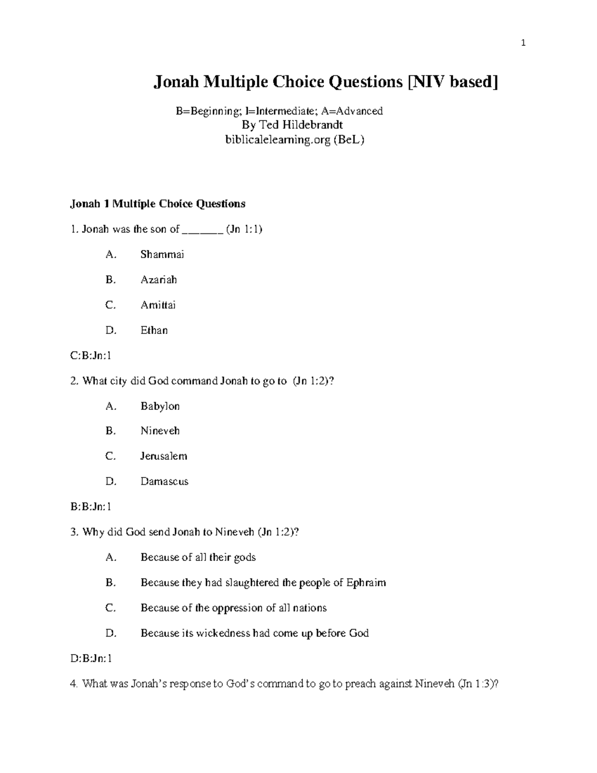 32 Jonah MCQuestions - Christianity - Jonah Multiple Choice Questions ...