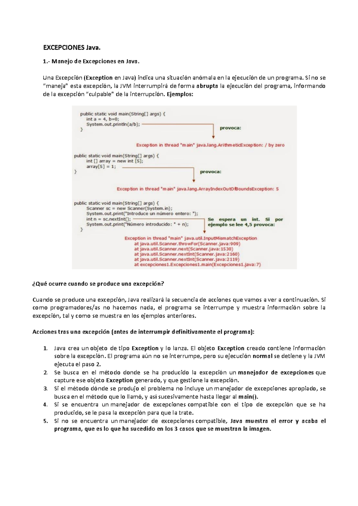 Excepciones en JAVA - Java - EXCEPCIONES Java. 1.- Manejo de Excepciones en Java. Una Excepción ...