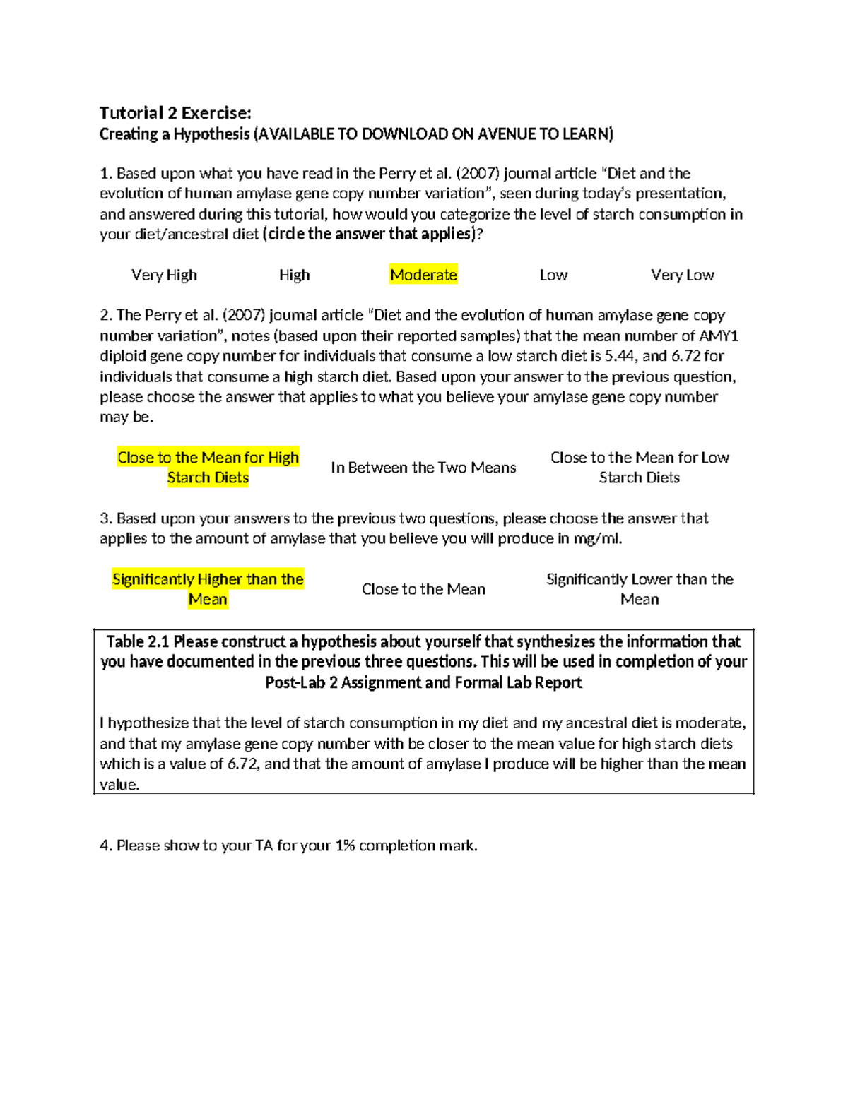 Tutorial 2 Exercise - Tutorial 2 Exercise: Creating a Hypothesis (AVAILABLE TO DOWNLOAD ON ...