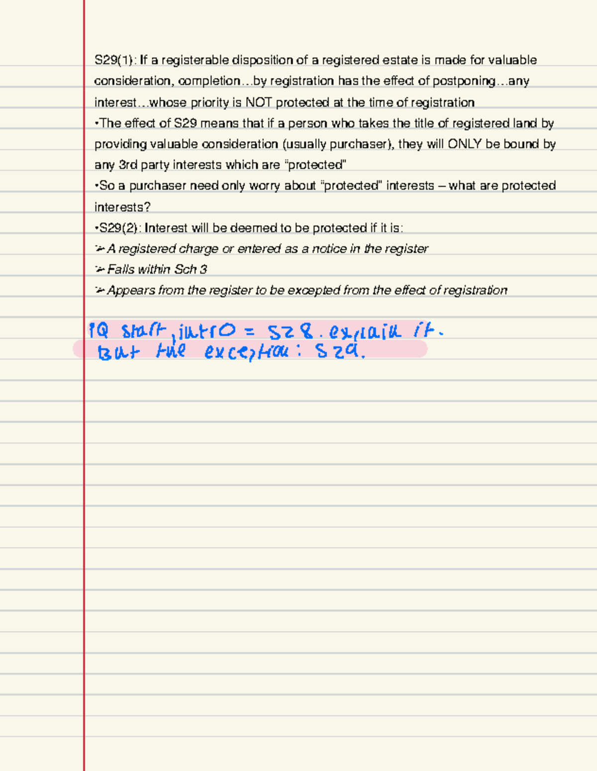 Detailed notes registration - S29(1): If a registerable disposition of ...