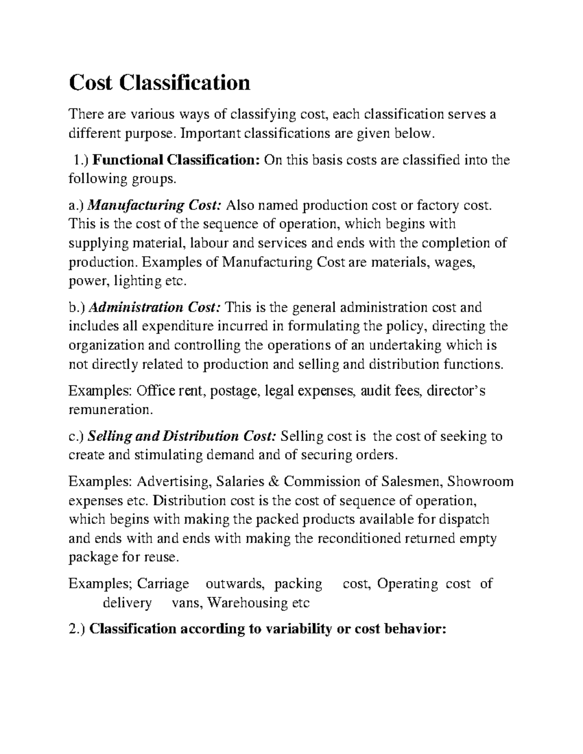 Cost Classification - Cost Classification There are various ways of ...