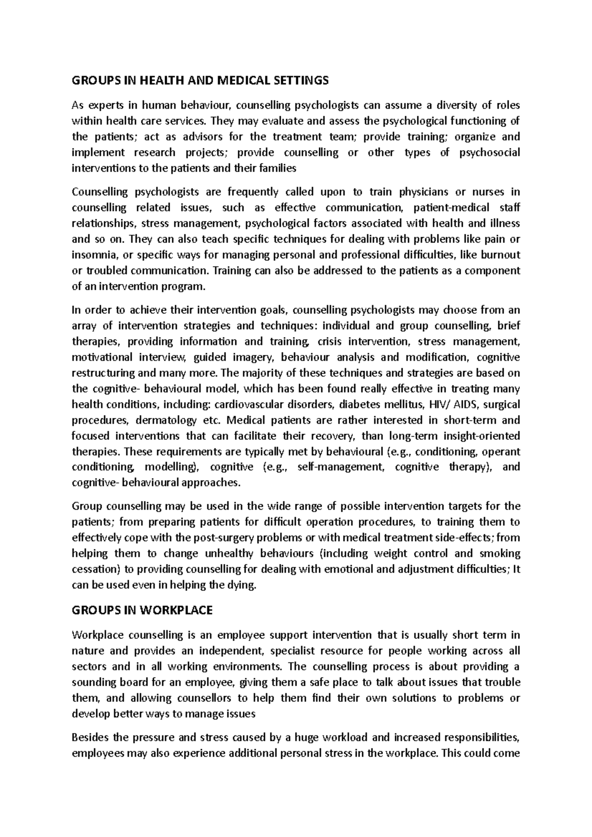 Groups IN Health AND Medical Settings - GROUPS IN HEALTH AND MEDICAL ...