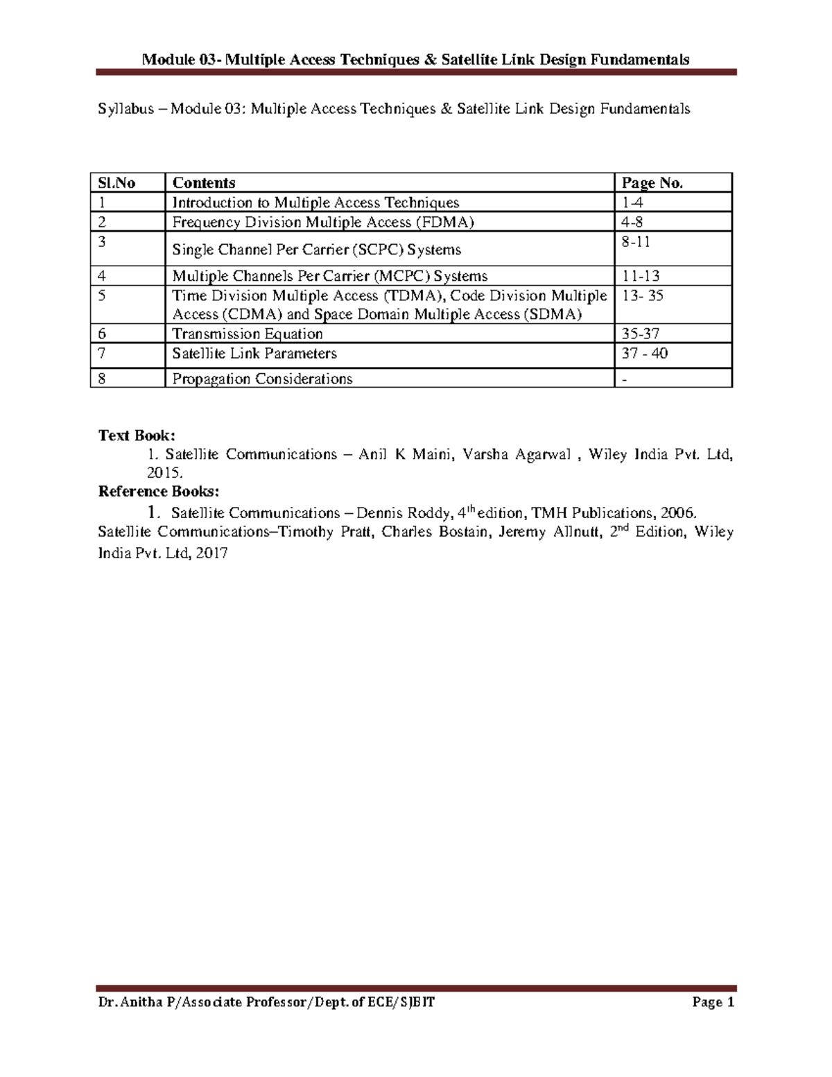 SC-3 - Syllabus – Module 03: Multiple Access Techniques & Satellite ...